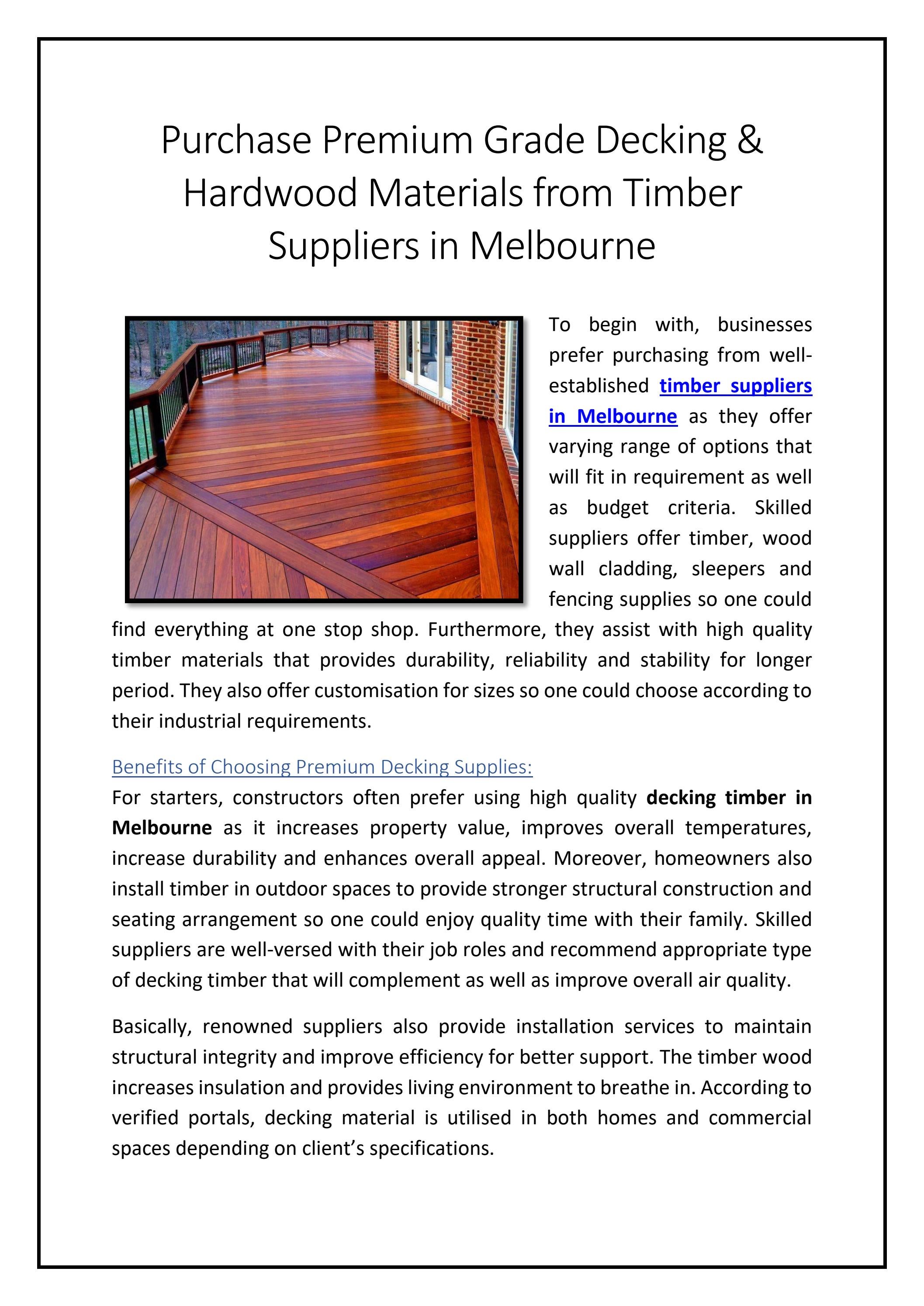 Purchase Premium Grade Decking & Hardwood Materials from Timber ...