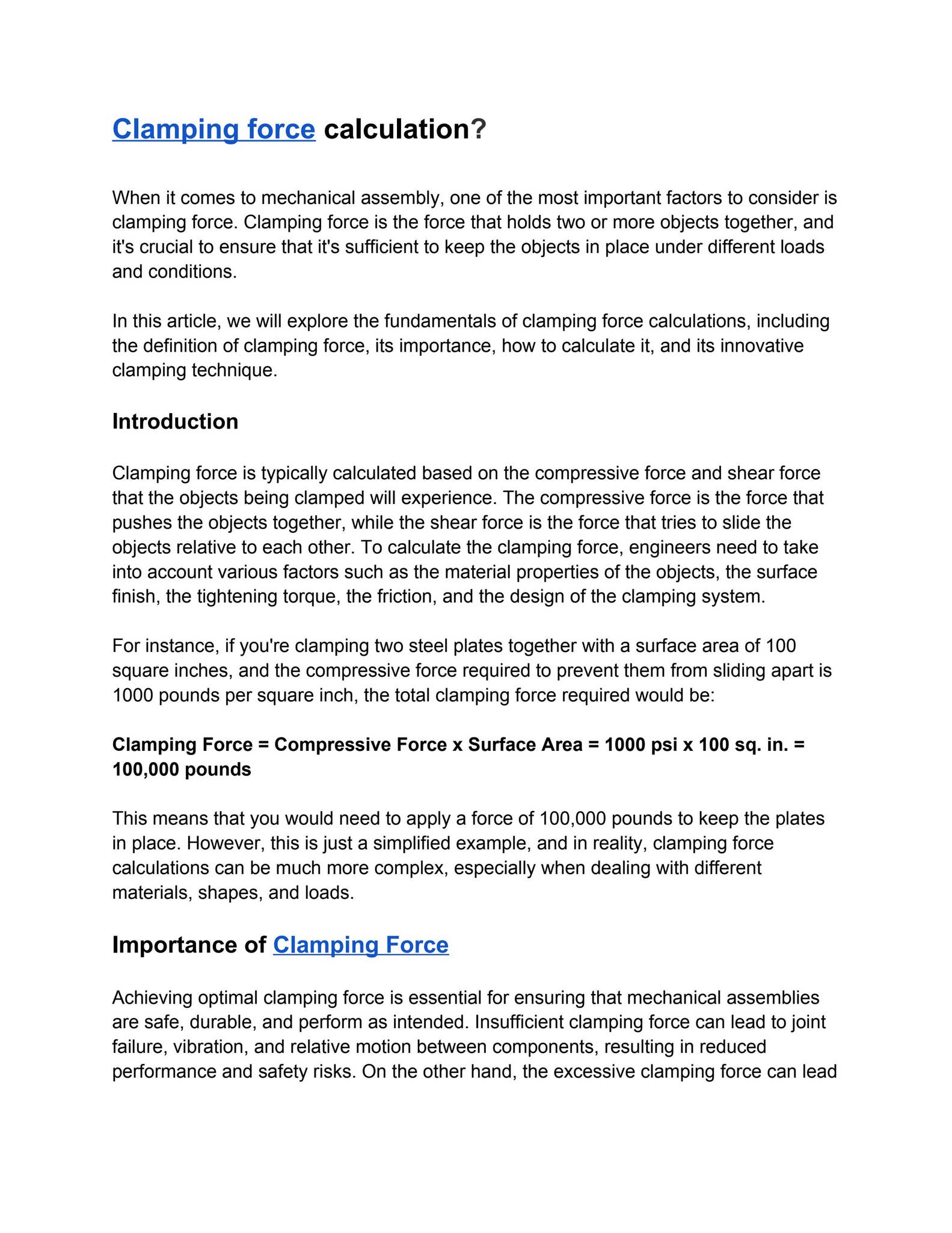 Clamping force calculation? - Birlaprecision by BirlaPrecision - Issuu