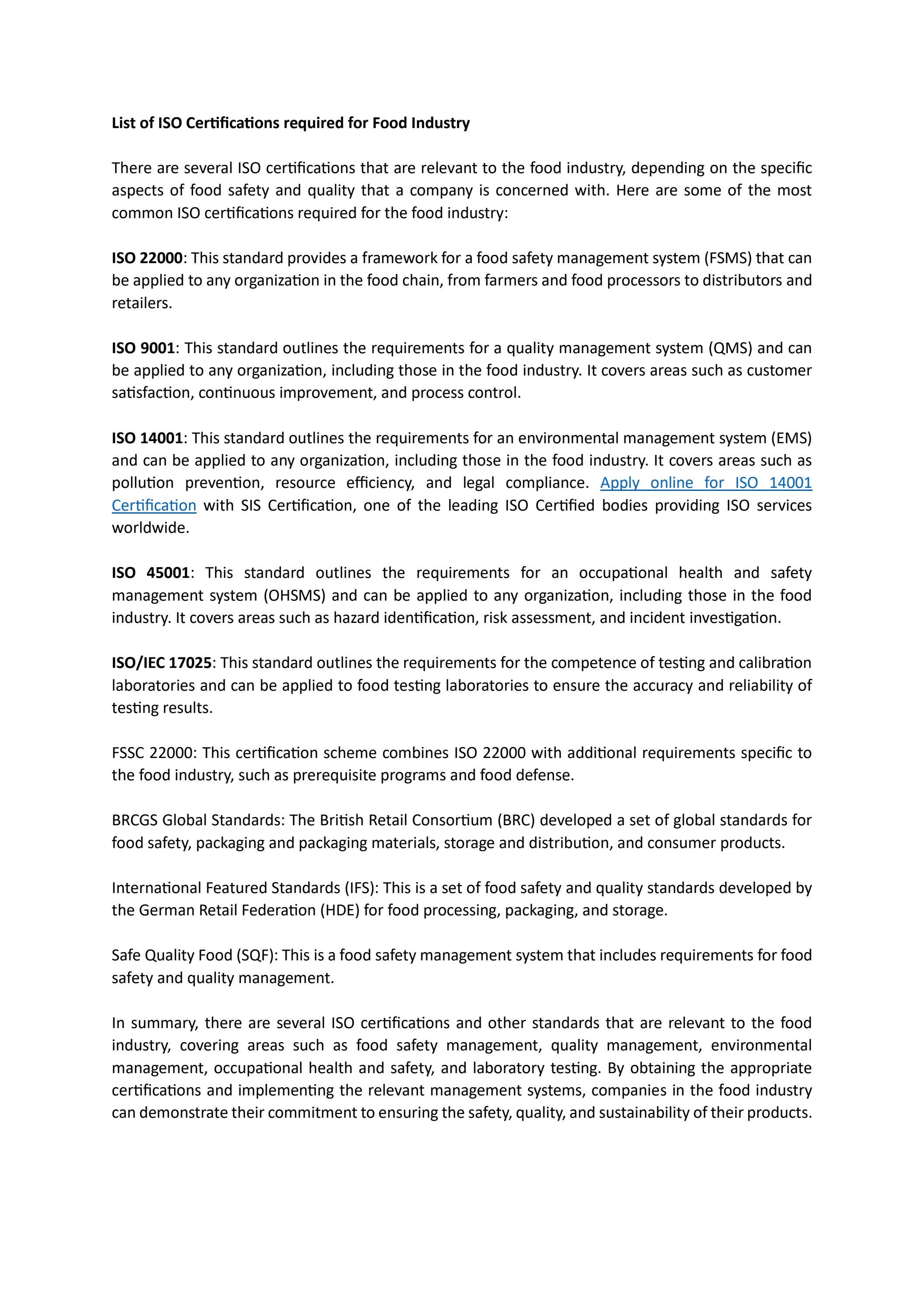 List of ISO Certifications required for Food Industry by Isha_Gupta02 ...