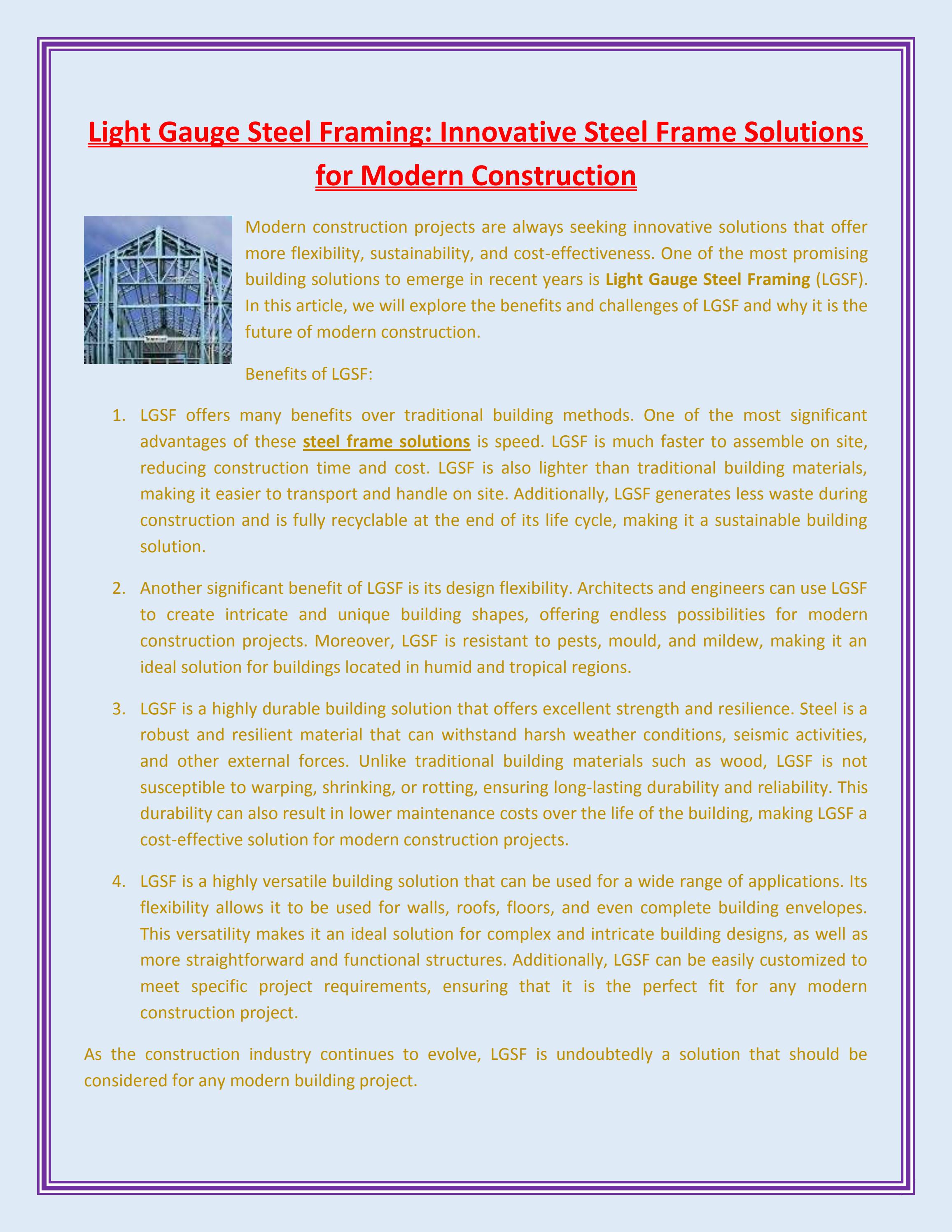 Light Gauge Steel Framing: Innovative Steel Frame Solutions for Modern ...