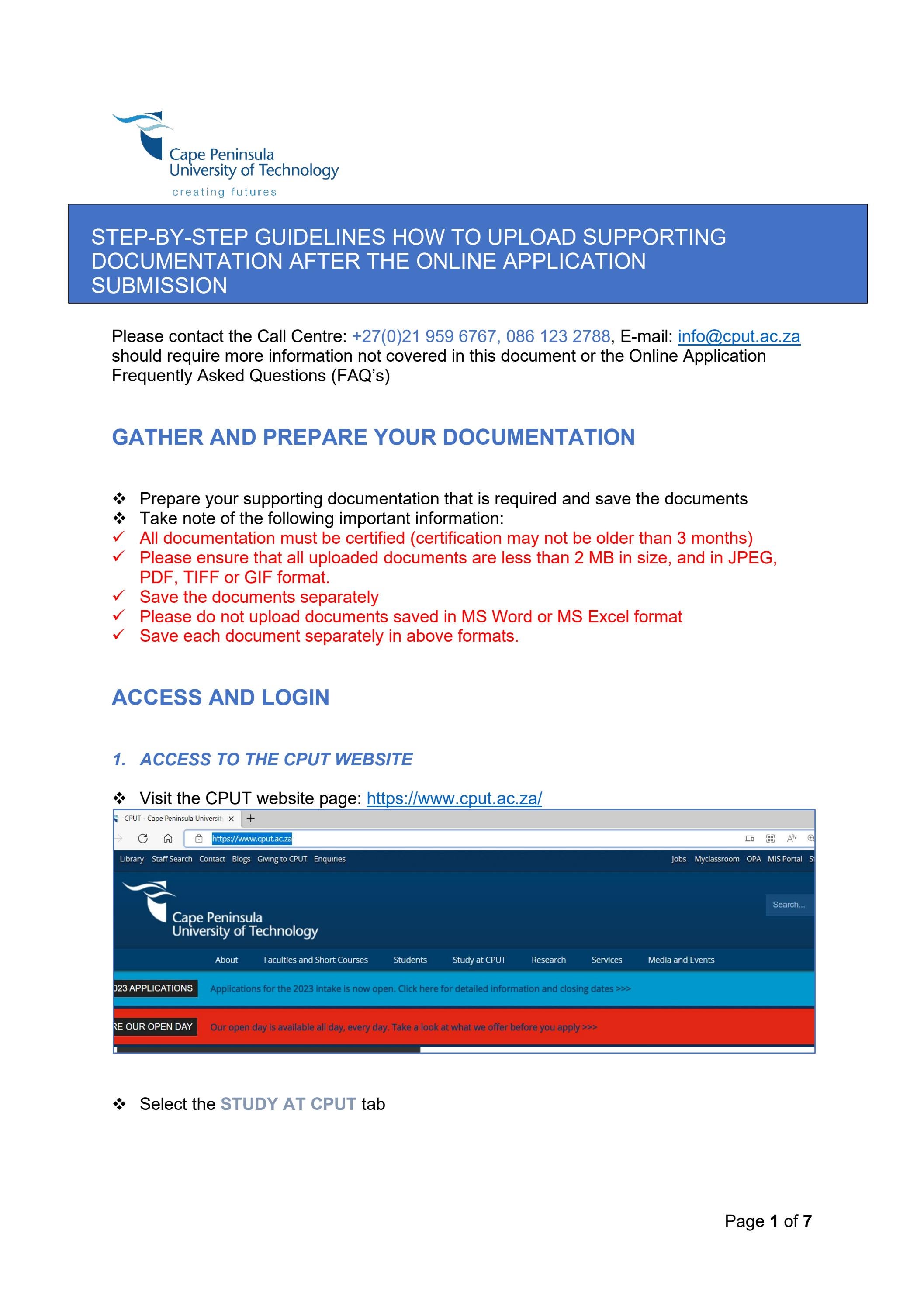 Supporting Documentation Step-by-step Guide by Cape Peninsula ...