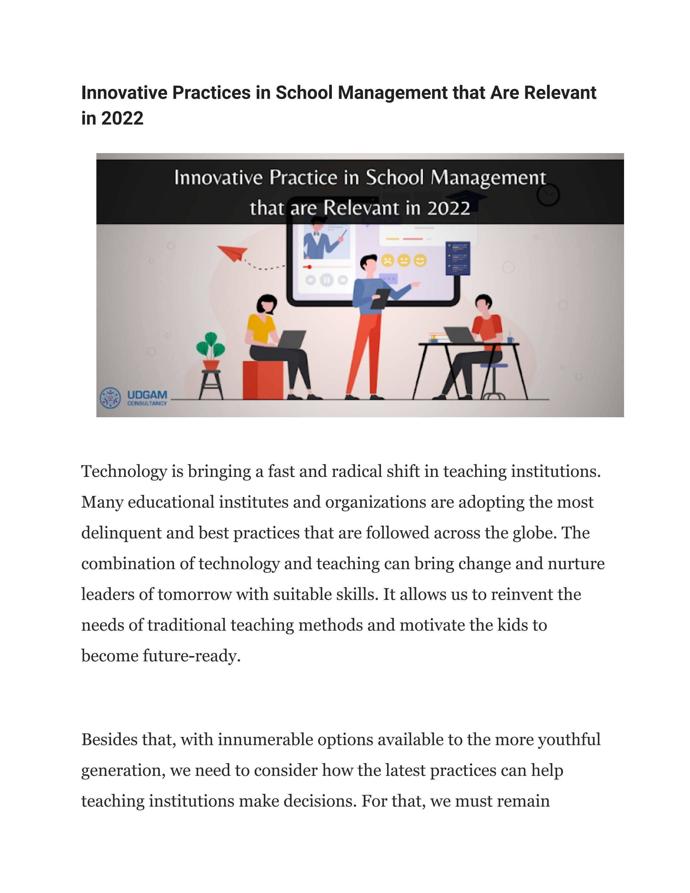 Innovative Practice in School Management that are Relevant in 2022 by ...