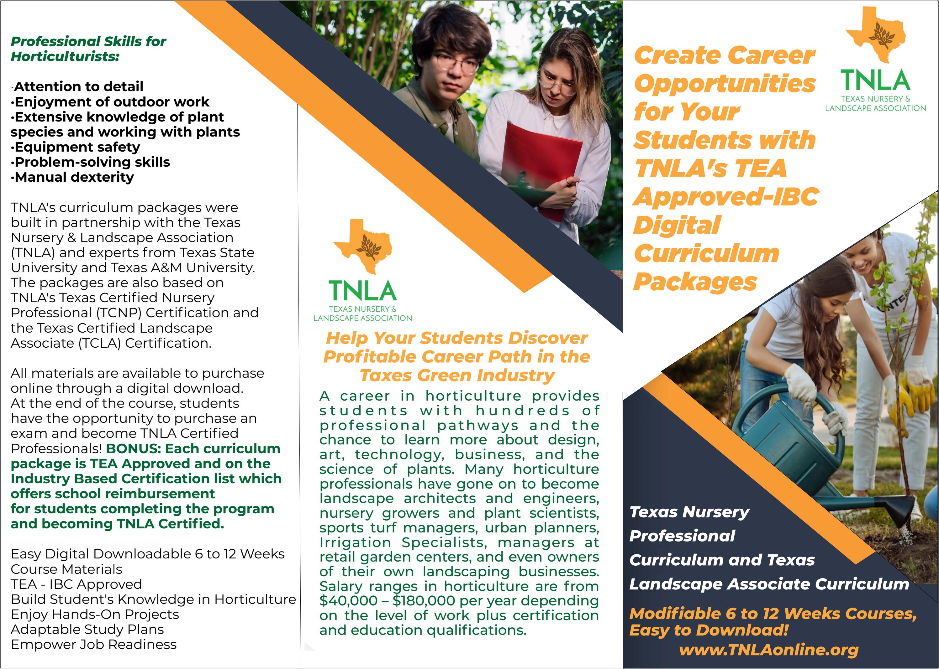 TNLA CURRICULUM BROCHURE by Texas Nursery & Landscape Association - Issuu