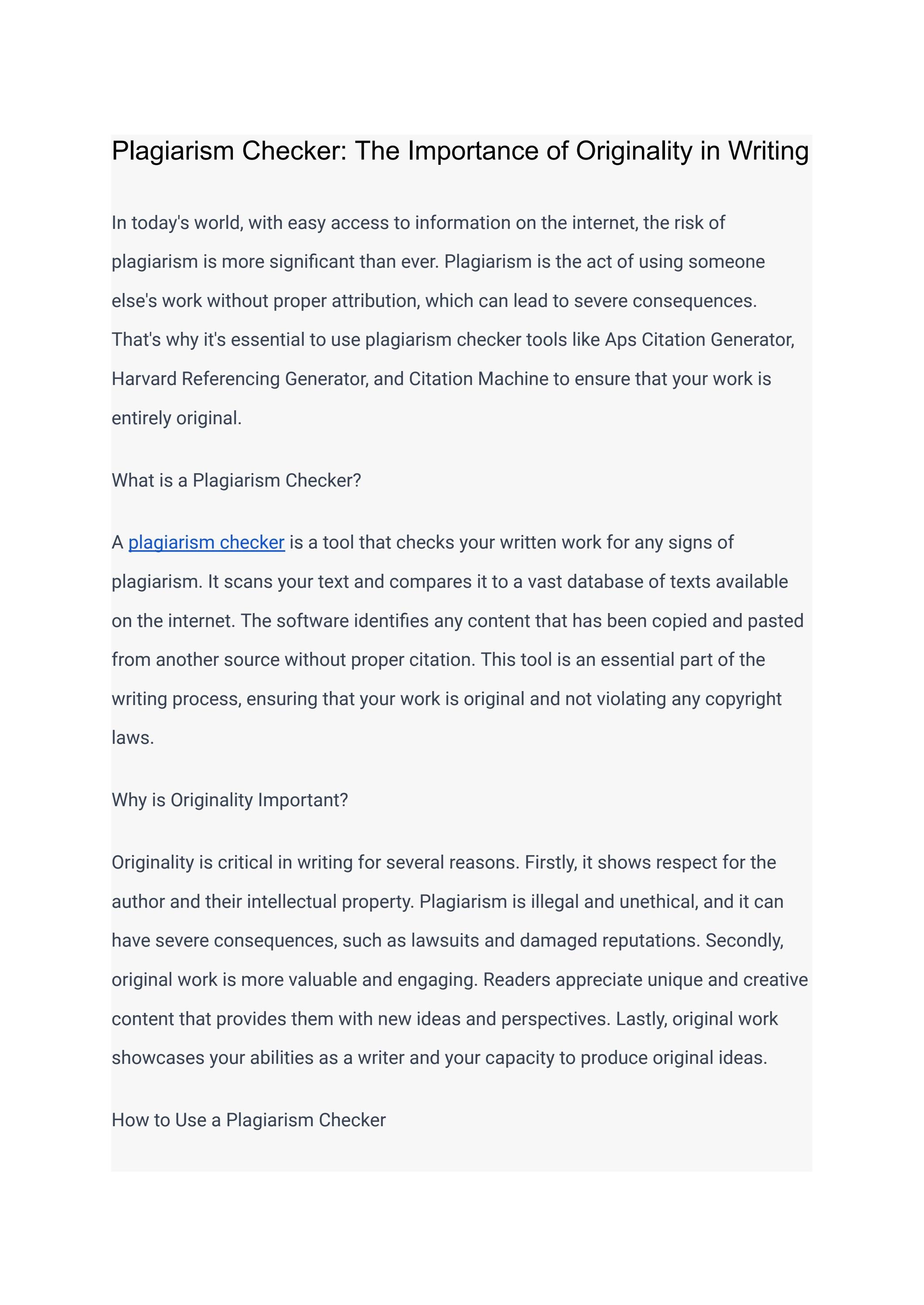Plagiarism Checker: The Importance of Originality in Writing by James ...