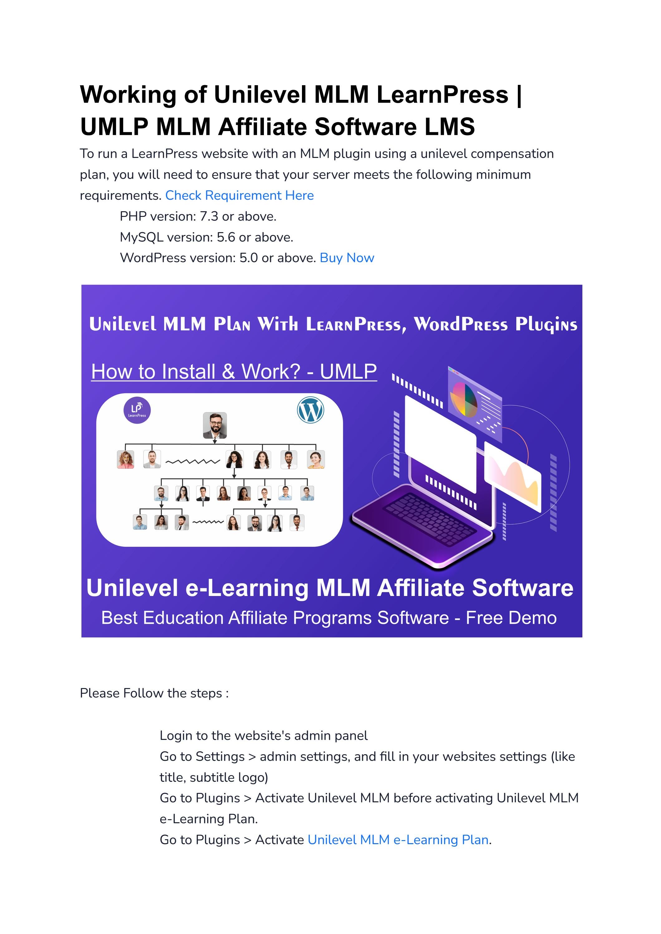 Unilevel MLM LearnPress | UMLP MLM e-Learning Affiliate Software - WordPress Plugin by LetsCMS ...