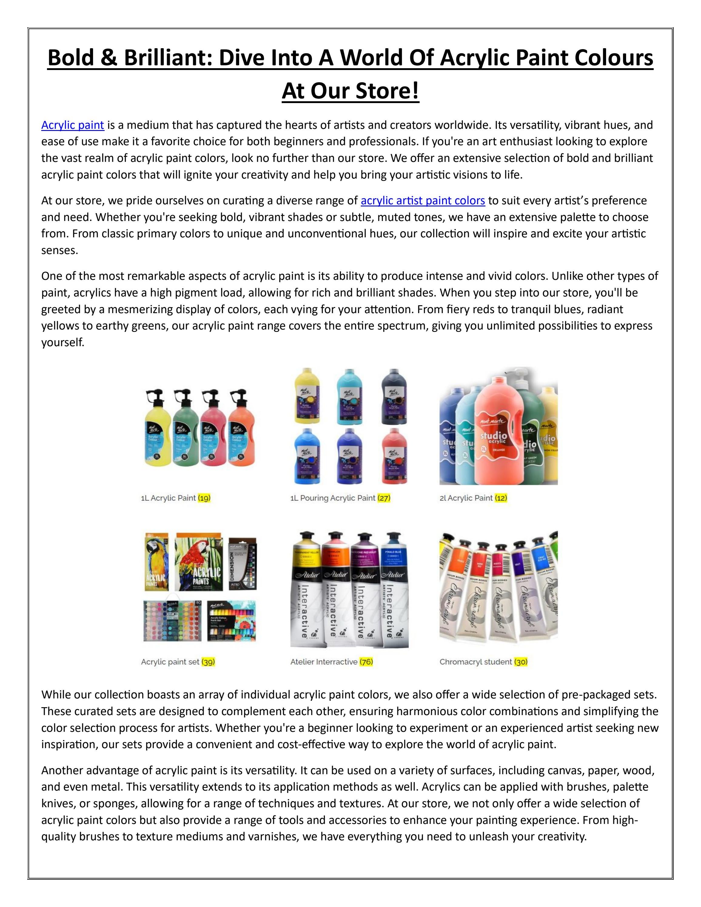 Bold & Brilliant: Dive Into A World Of Acrylic Paint Colours At Our ...