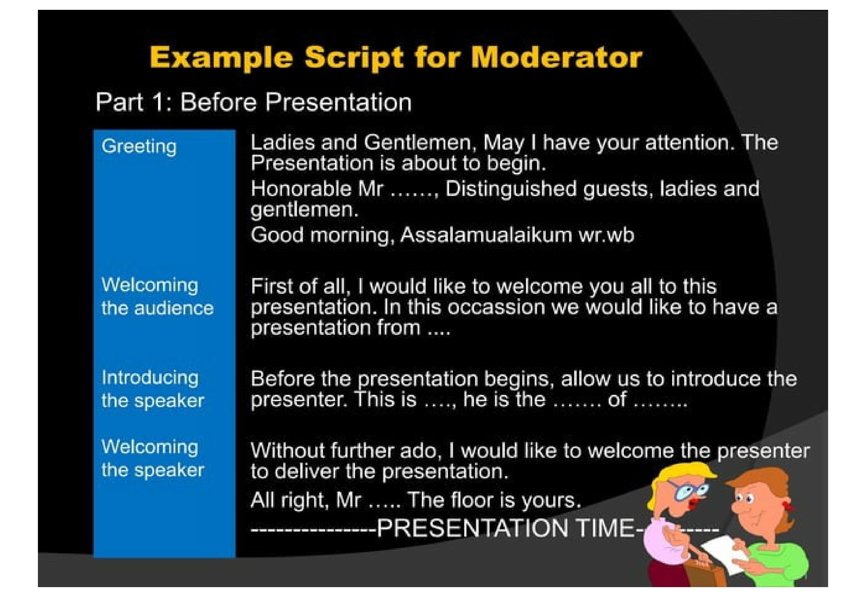 Example Script For Moderator by Mary Lopez - Issuu
