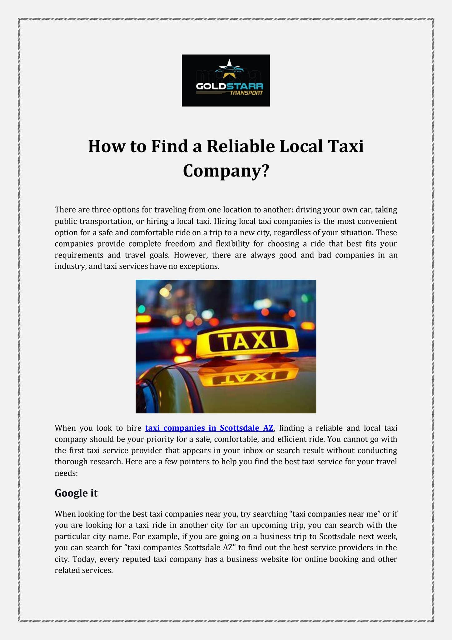How to Find a Reliable Local Taxi Company? by Gold Starr Transport - Issuu