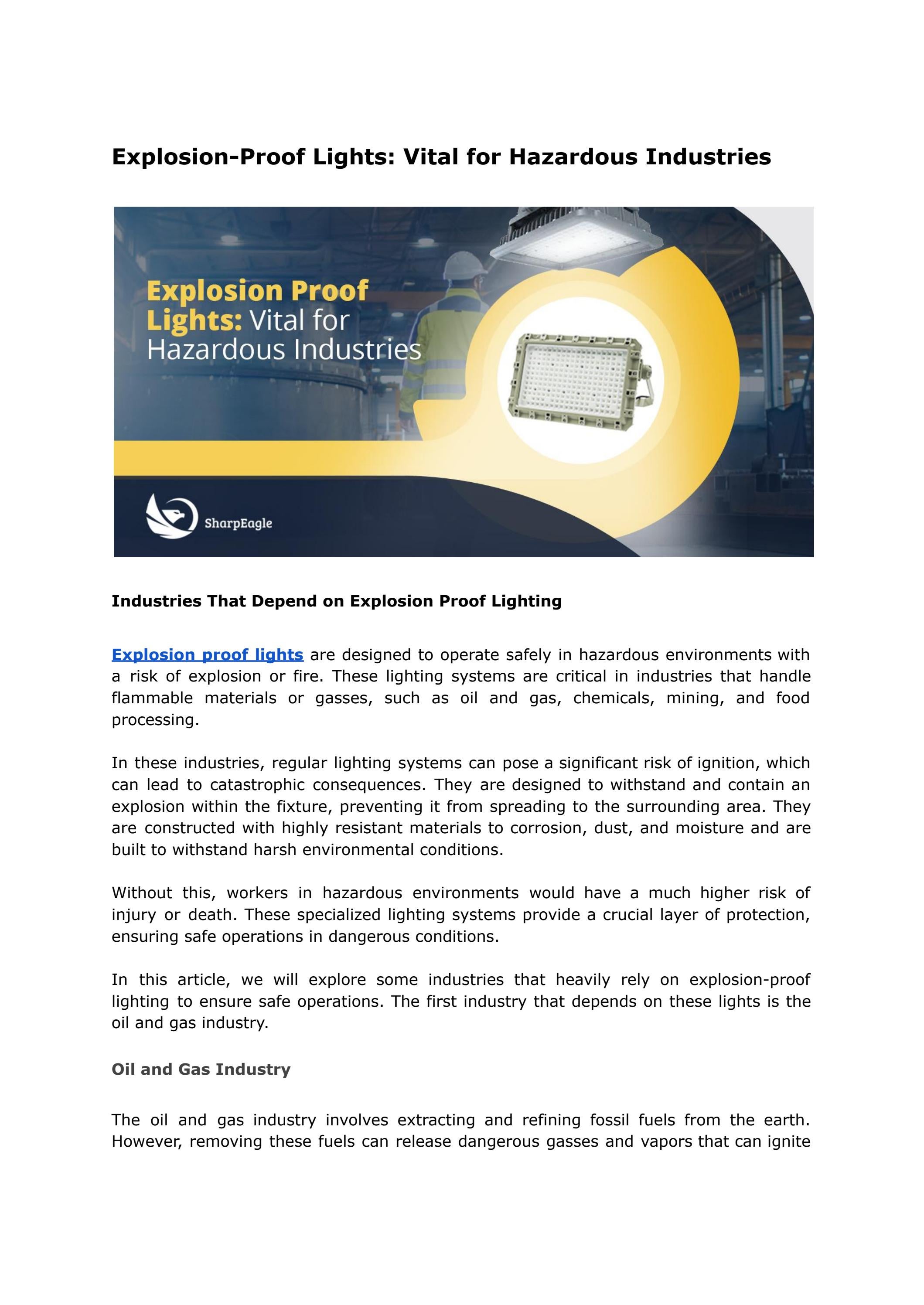 Explosion-Proof Lights: Vital for Hazardous Industries by SharpEagle Technology - Issuu