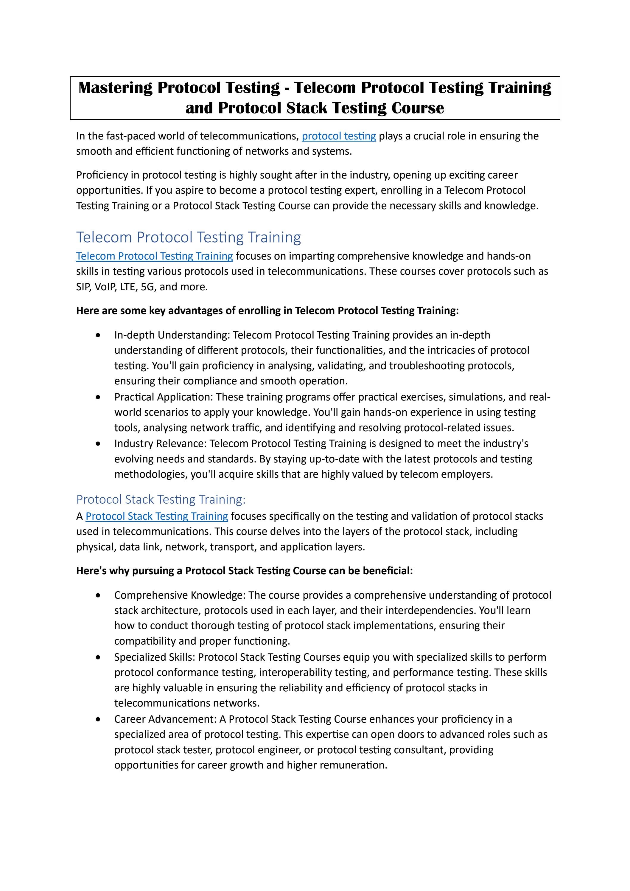 Mastering Protocol Testing Telecom Protocol Testing Training And Protocol Stack Testing Course 