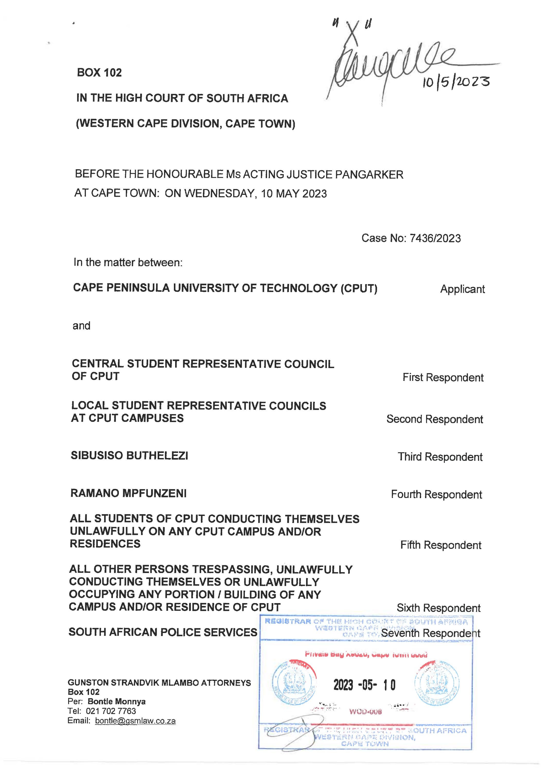 CPUT SRC Court Order by Cape Peninsula University of Technology - Issuu