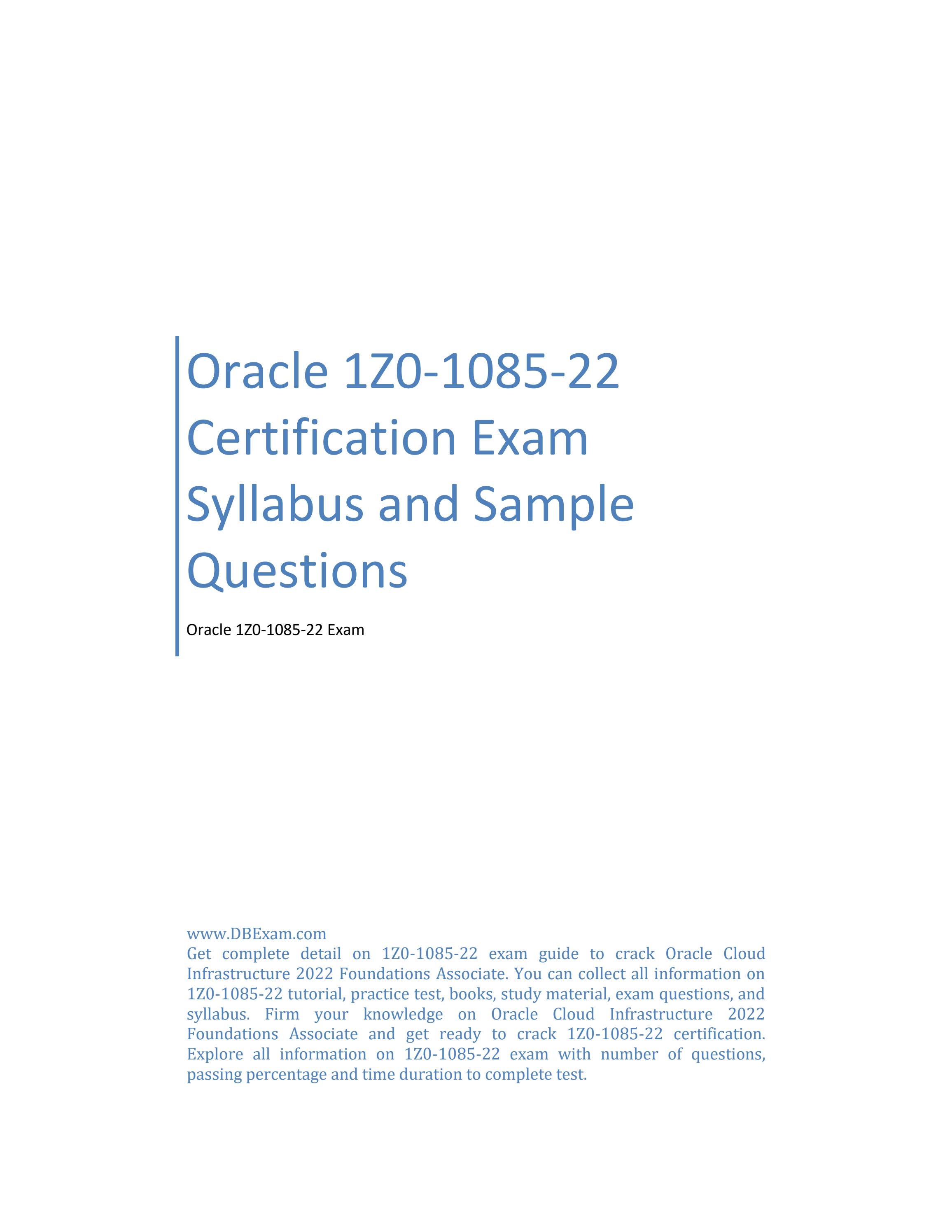 Oracle 1Z0-1085-22 Certification Exam Syllabus and Sample Questions by ...