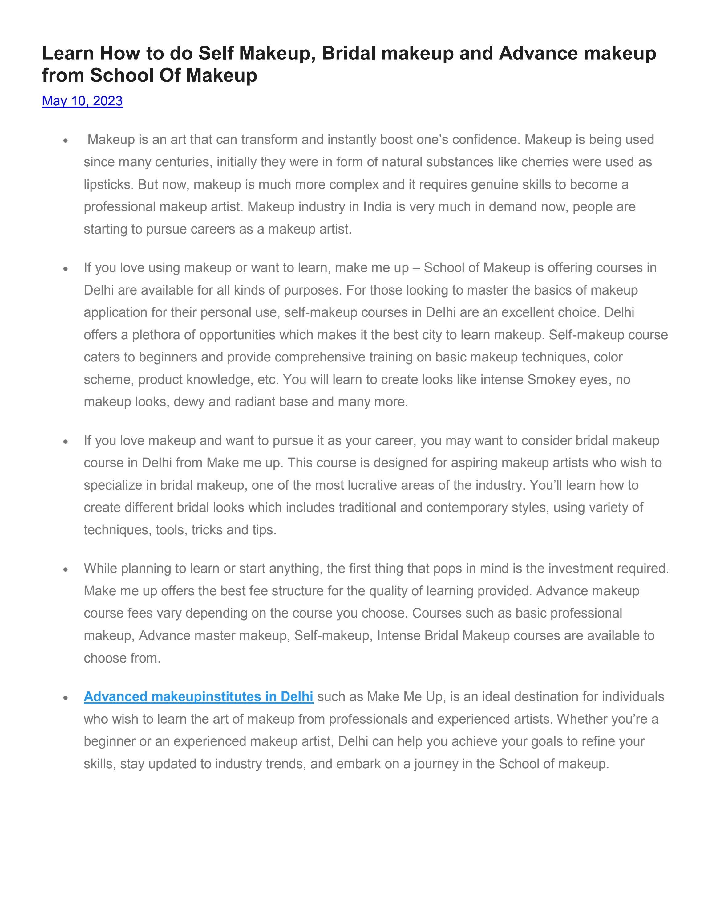 Learn How to do Self Makeup, Bridal makeup and Advance makeup from School Of Makeup by ...