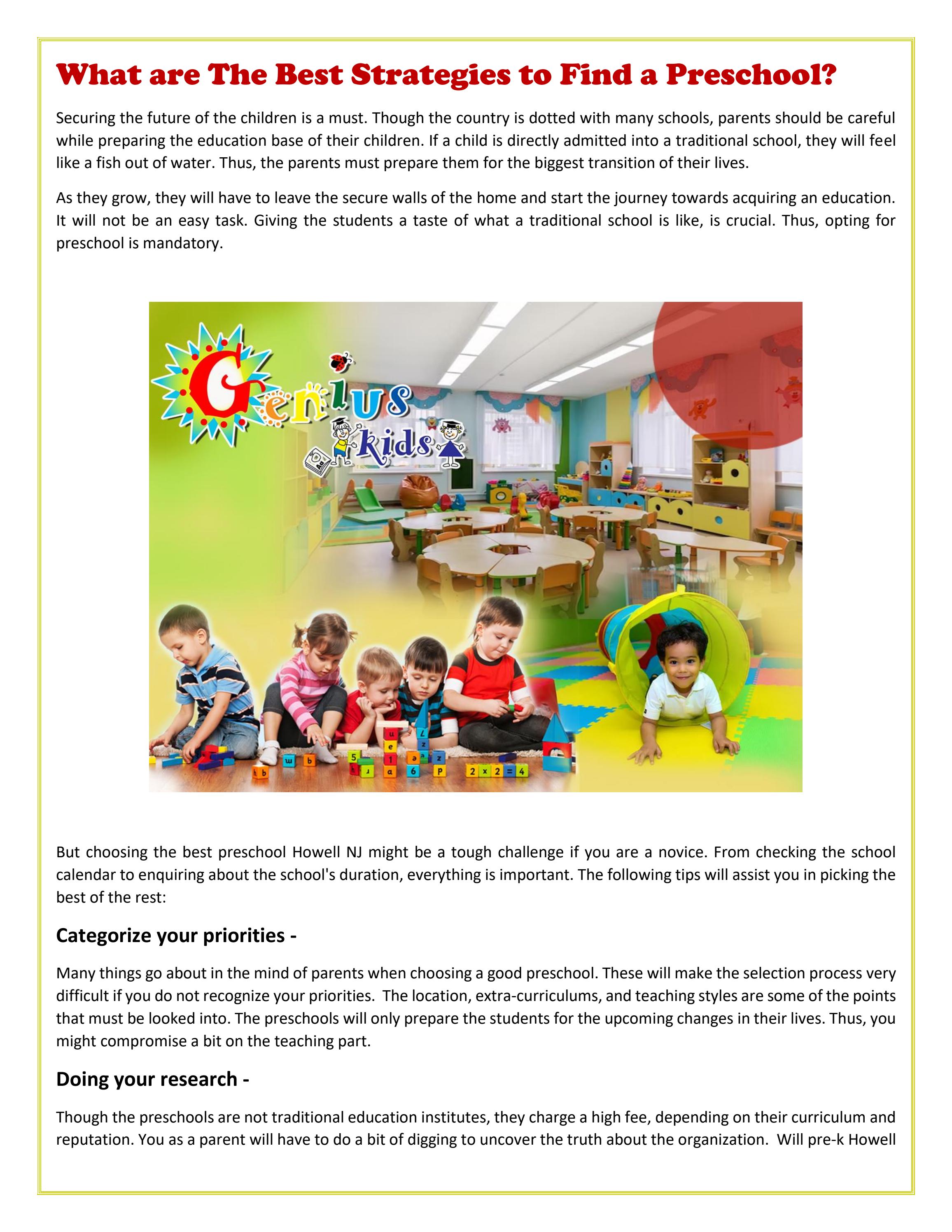 What Are The Best Strategies To Find A Preschool By Genius Kids