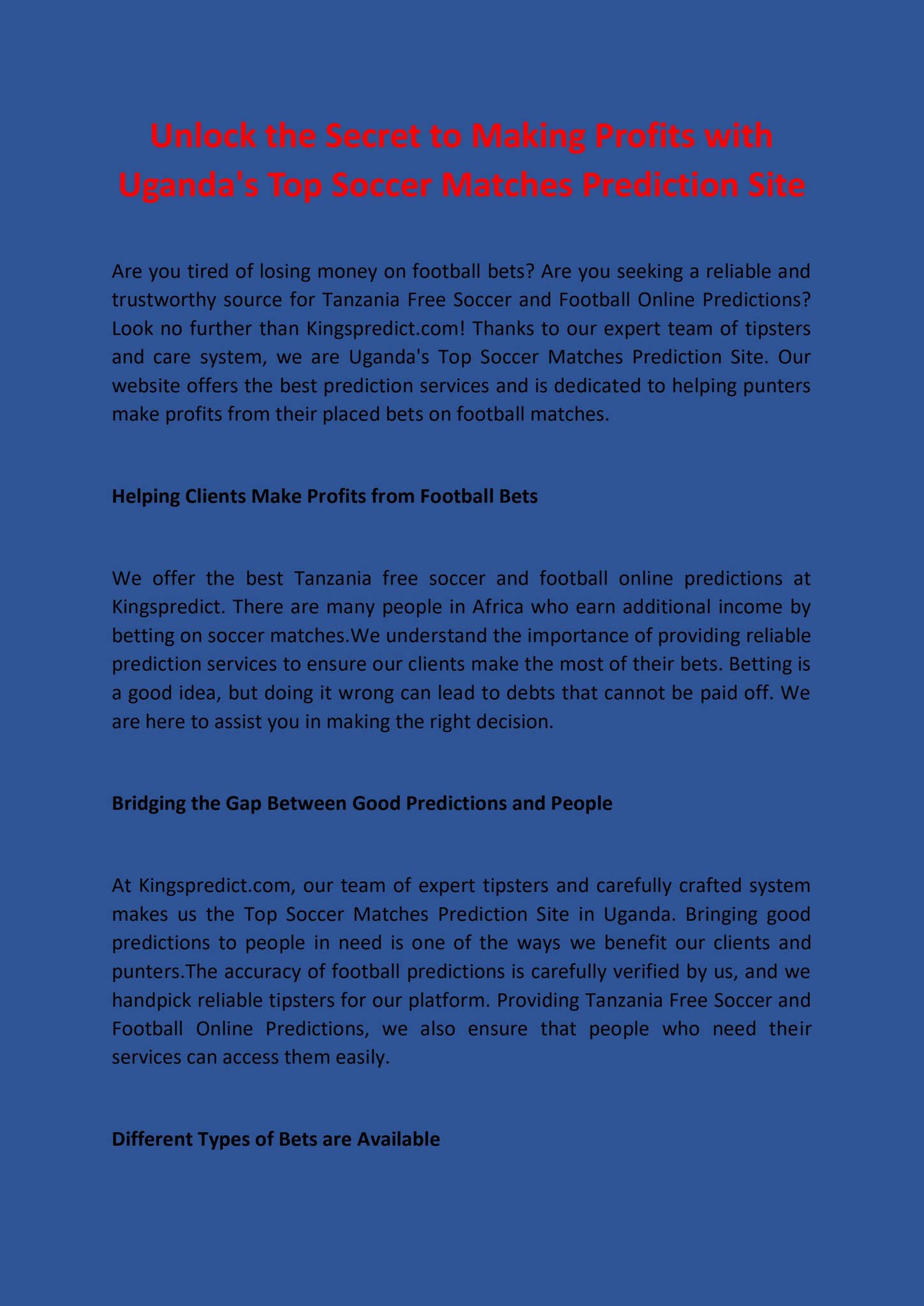 Unlock the Secret to Making Profits with Uganda s Top Soccer Matches Prediction Site by kings predict Issuu