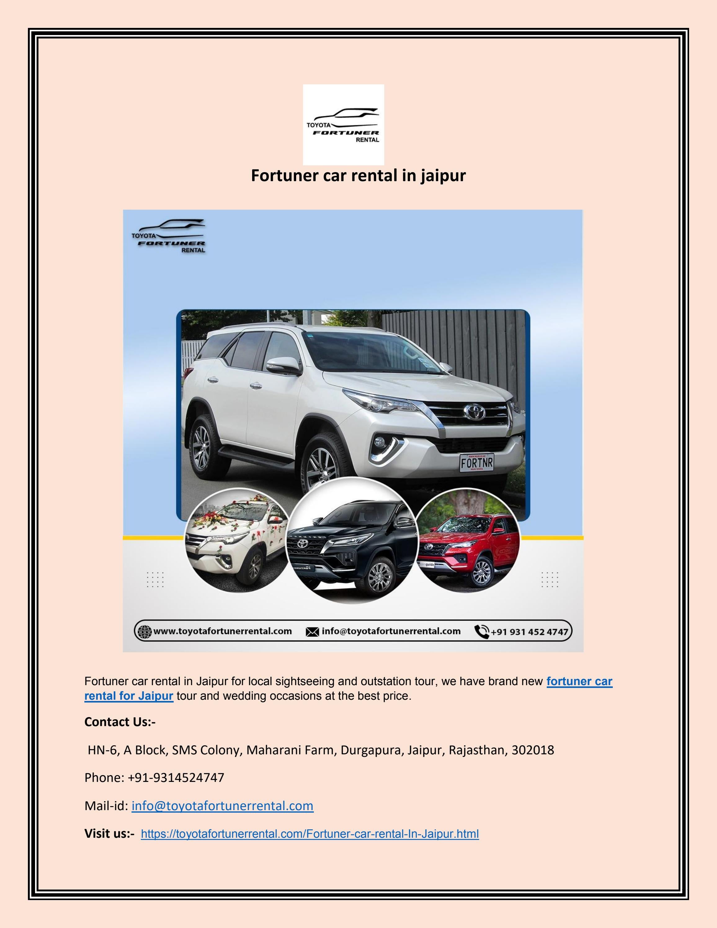 Fortuner car rental in jaipur by toyotafortuner rental - Issuu