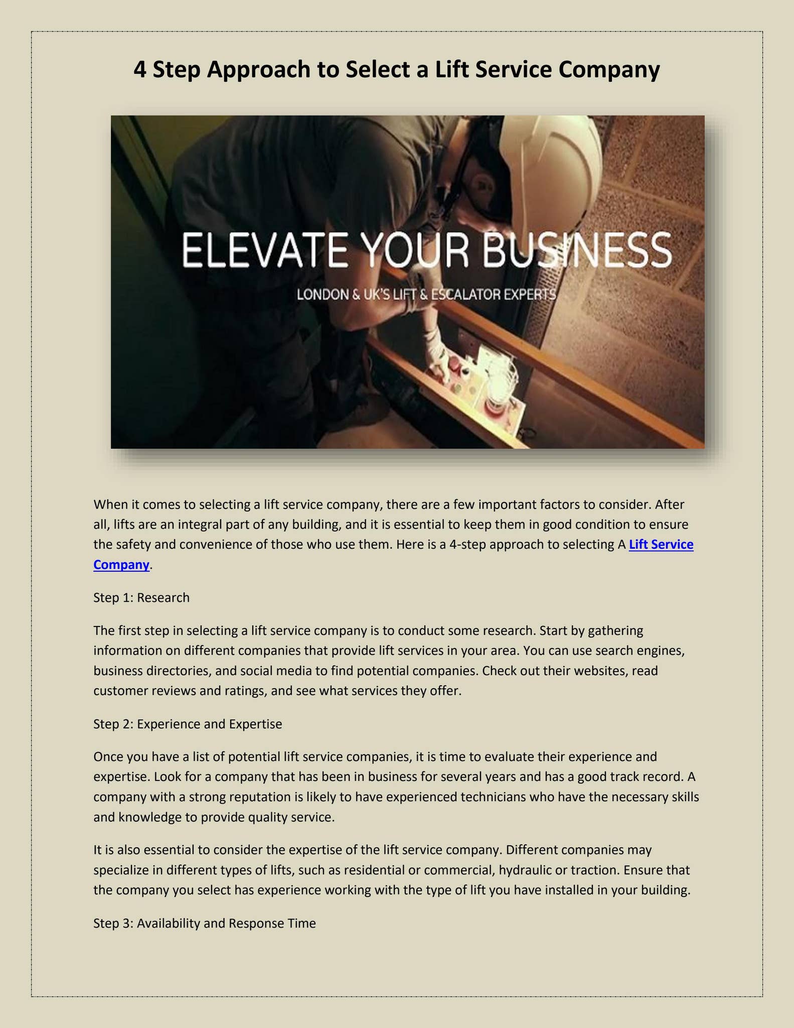 4 Step Approach to Select a Lift Service Company by David Wyatt - Issuu