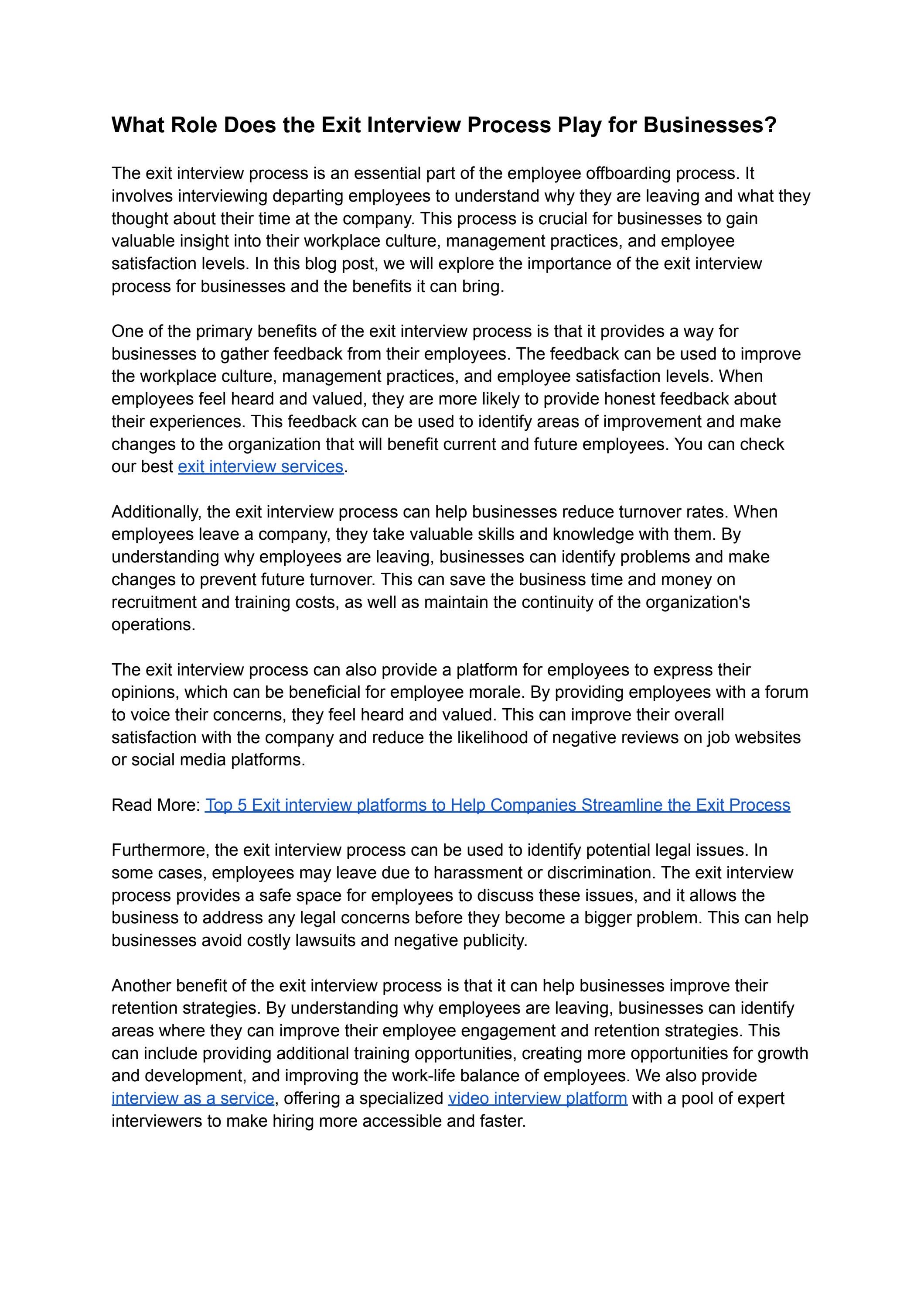 What Role Does the Exit Interview Process Play for Businesses? by ...