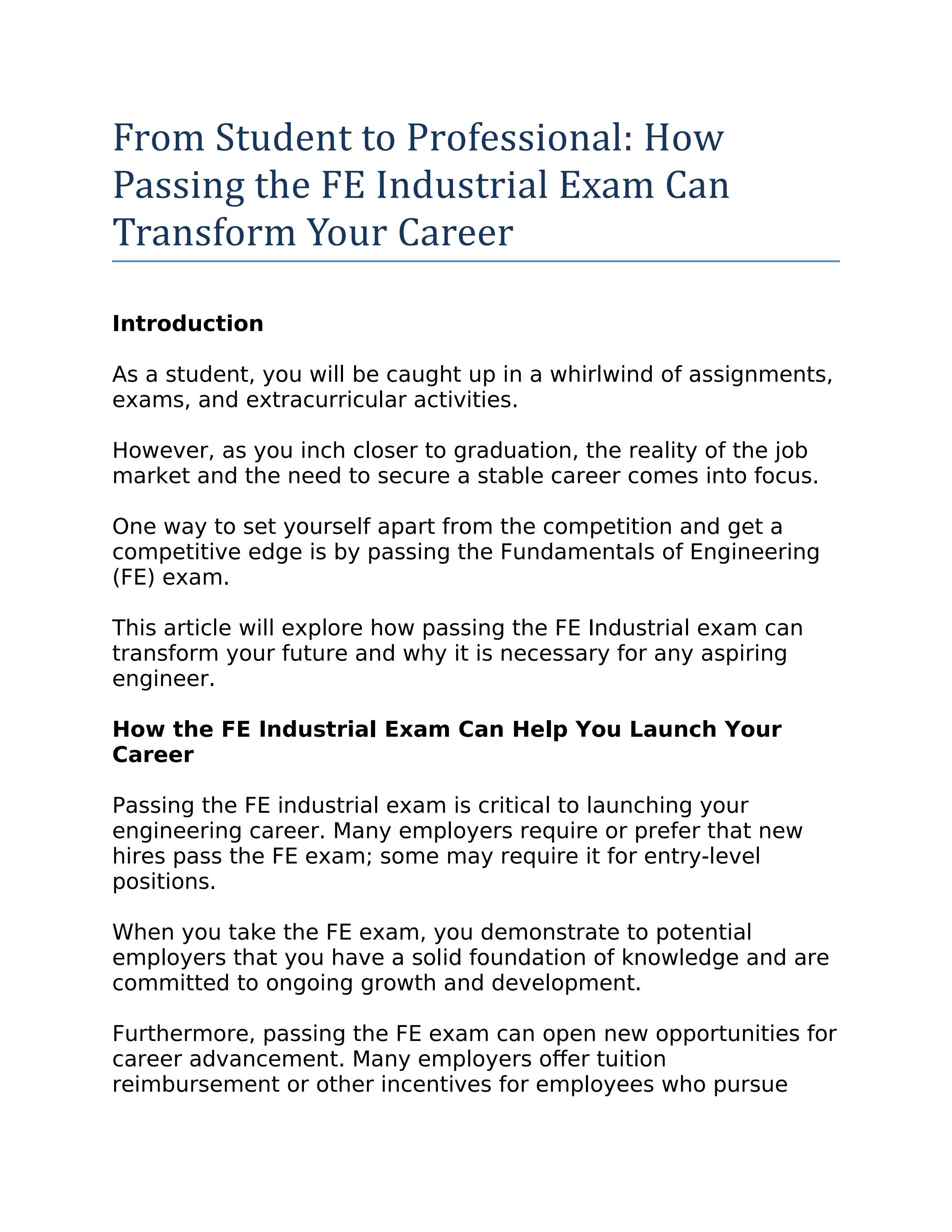 From Student to Professional How Passing the FE Industrial Exam Can ...