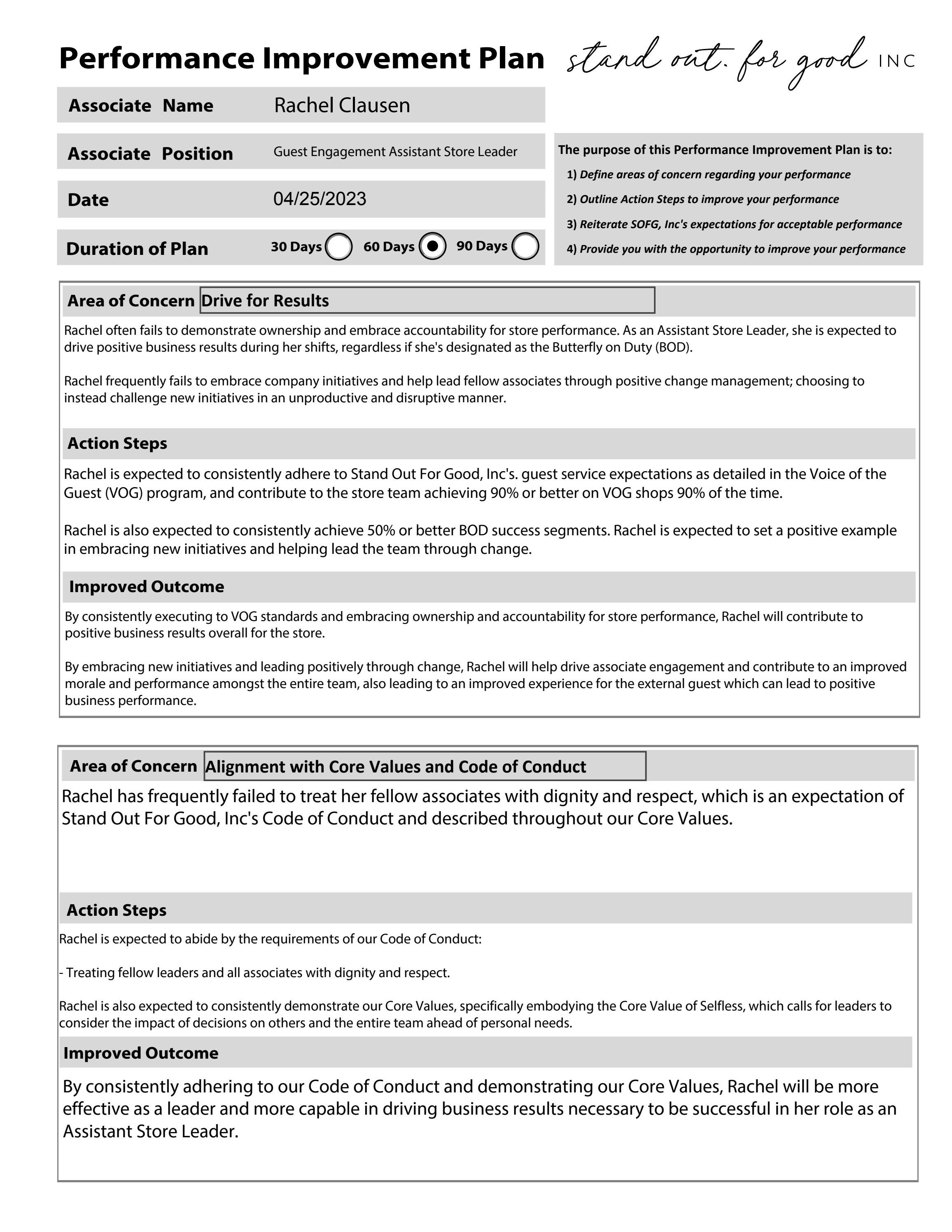 Performance Improvement Plan Example by standoutforgoodinc - Issuu