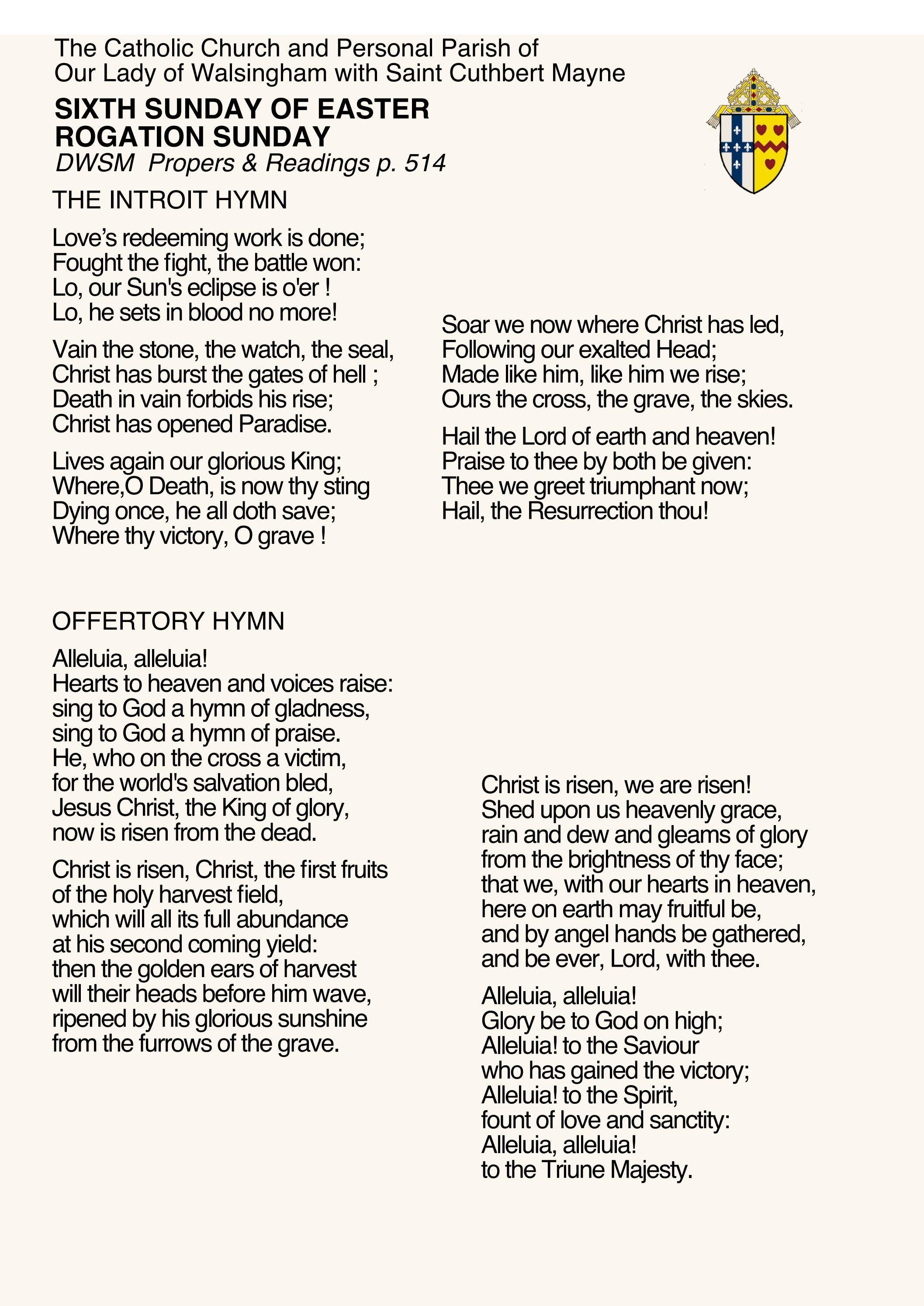 Rogation Sunday (Easter VI) Hymn Sheet with Ordo by David Lashbrooke ...