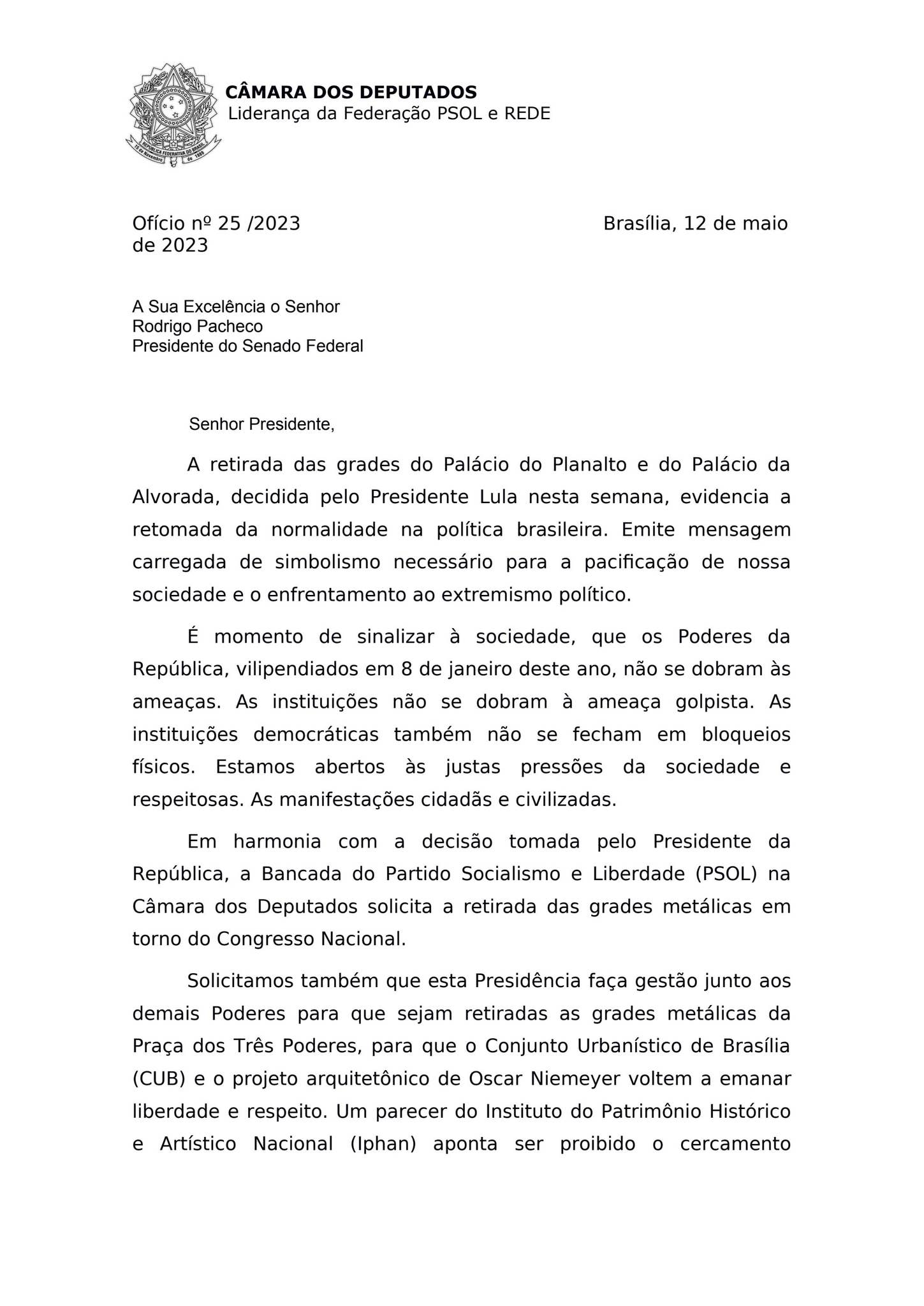 Ofício do Psol para Rodrigo Pacheco by Iara Vidal - Issuu