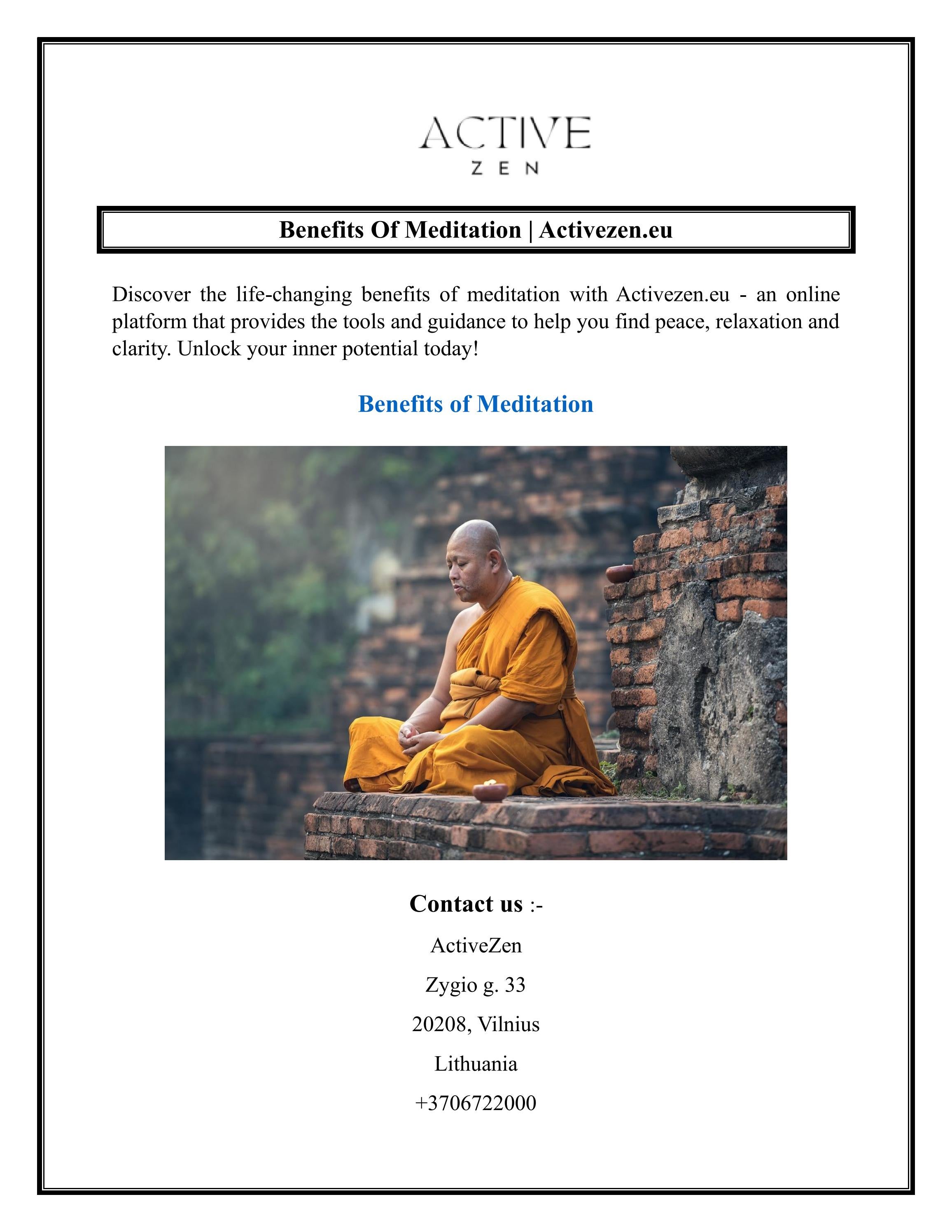 Benefits Of Meditation Activezeneu By Activezen Issuu