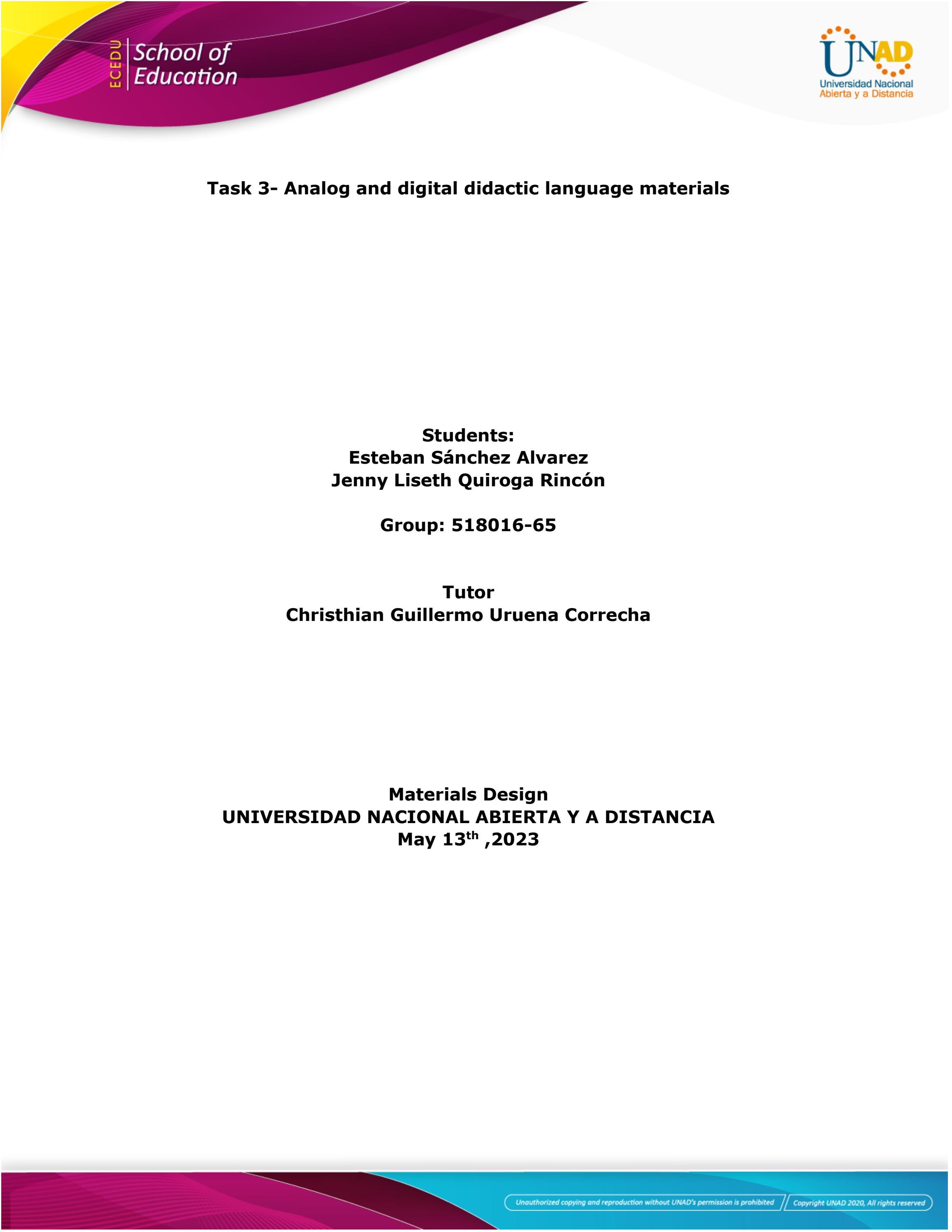 Materials design - Task 3 Analog and digital didactic language materials. by estebansa56 - Issuu