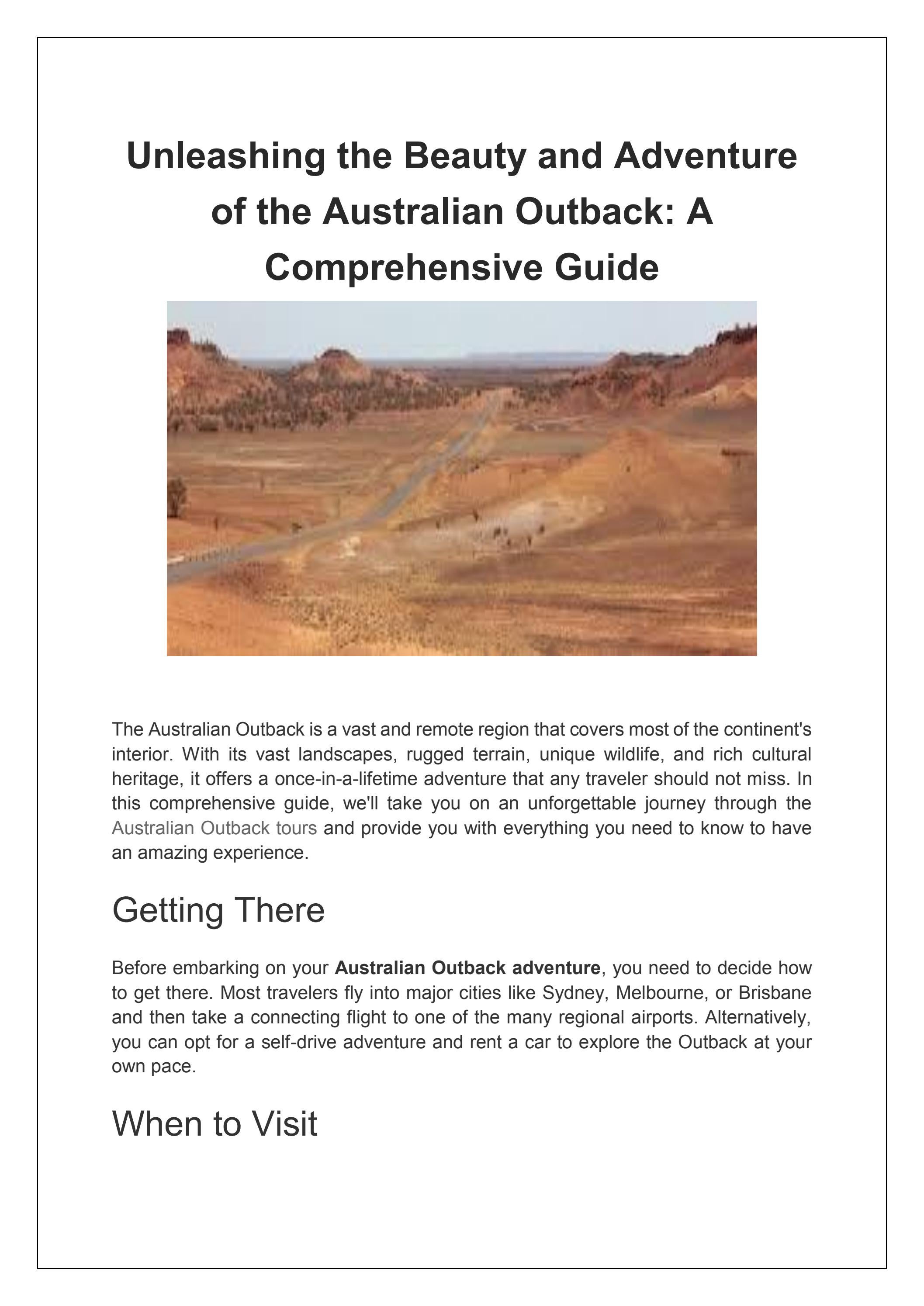 Unleashing the Beauty and Adventure of the Australian Outback: A ...