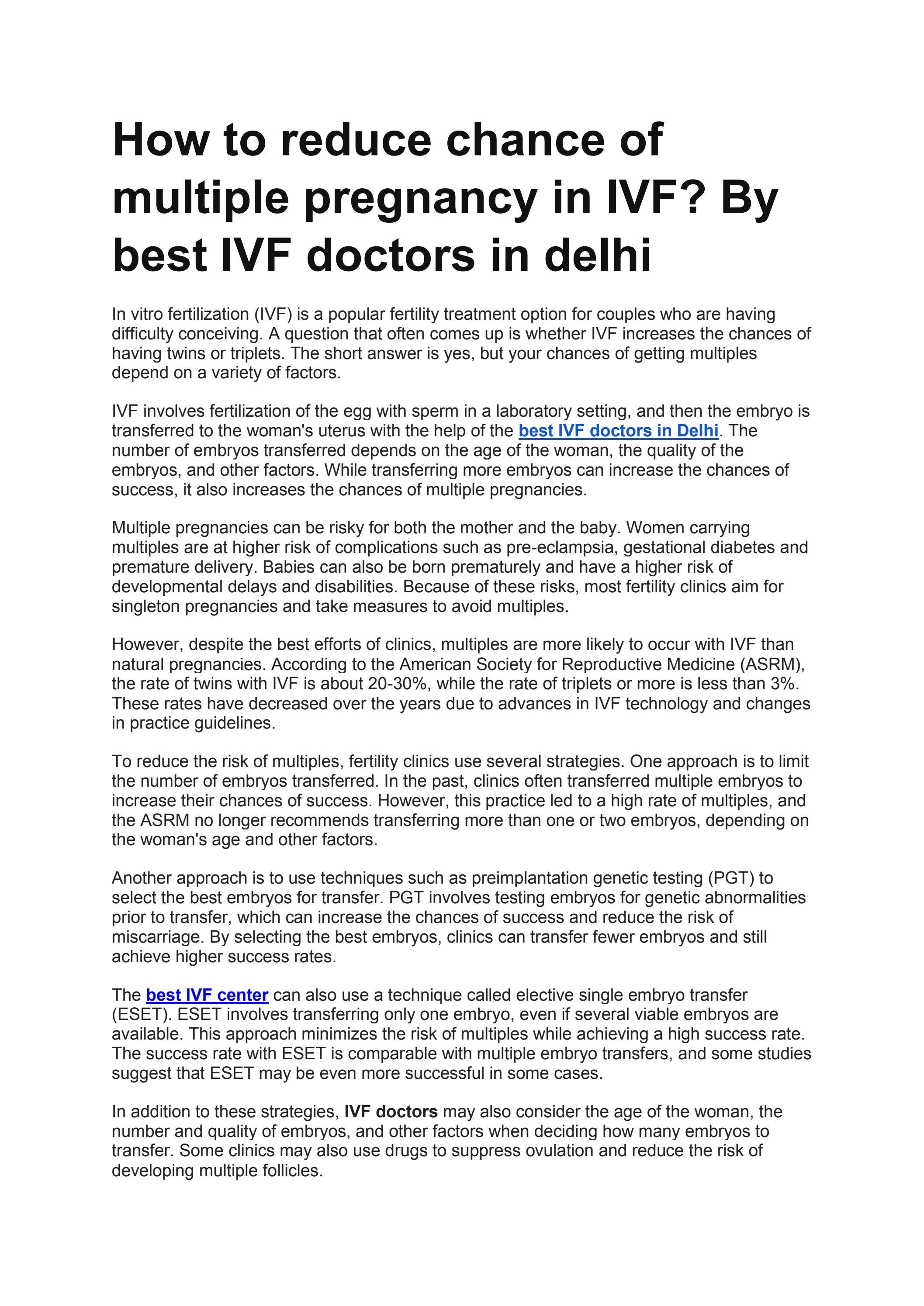 How to reduce chance of multiple pregnancy in IVF? By best IVF doctors ...
