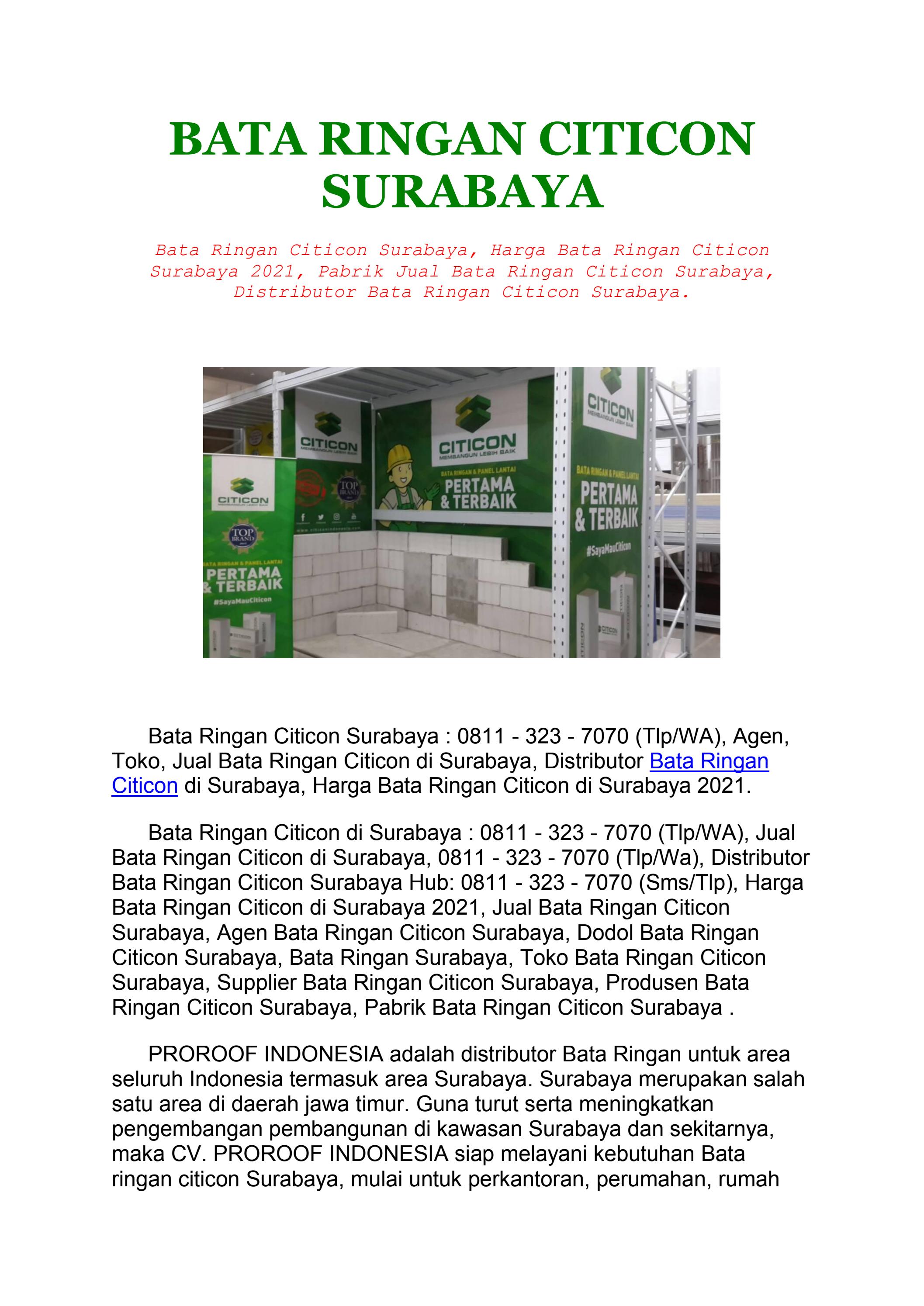 Bata Ringan Citicon Surabaya, 0811 – 323 – 7070 (TLP/WA) by ...