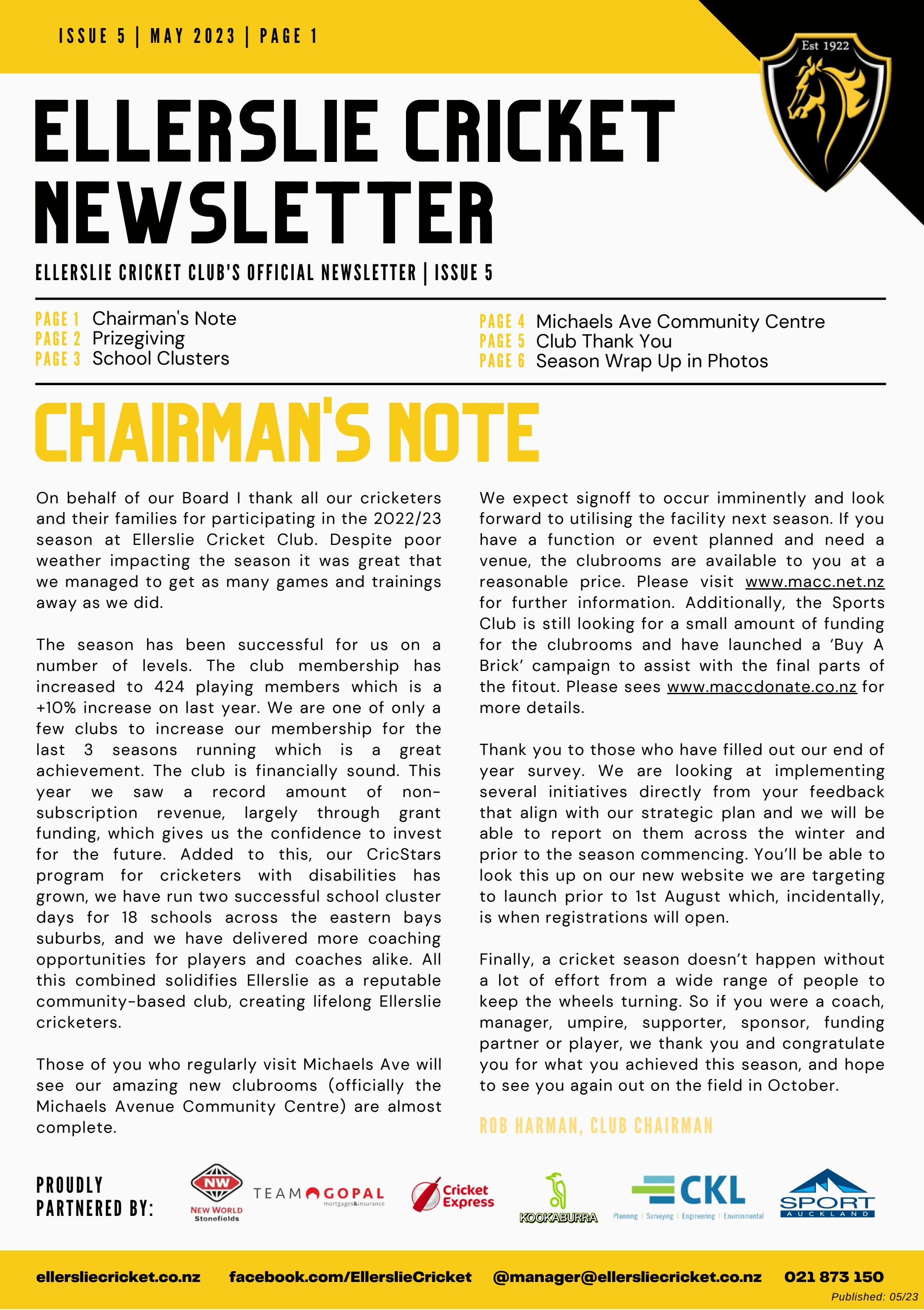 Ellerslie Cricket Club | Issue 5 by Ellerslie Cricket Club Manager - Issuu