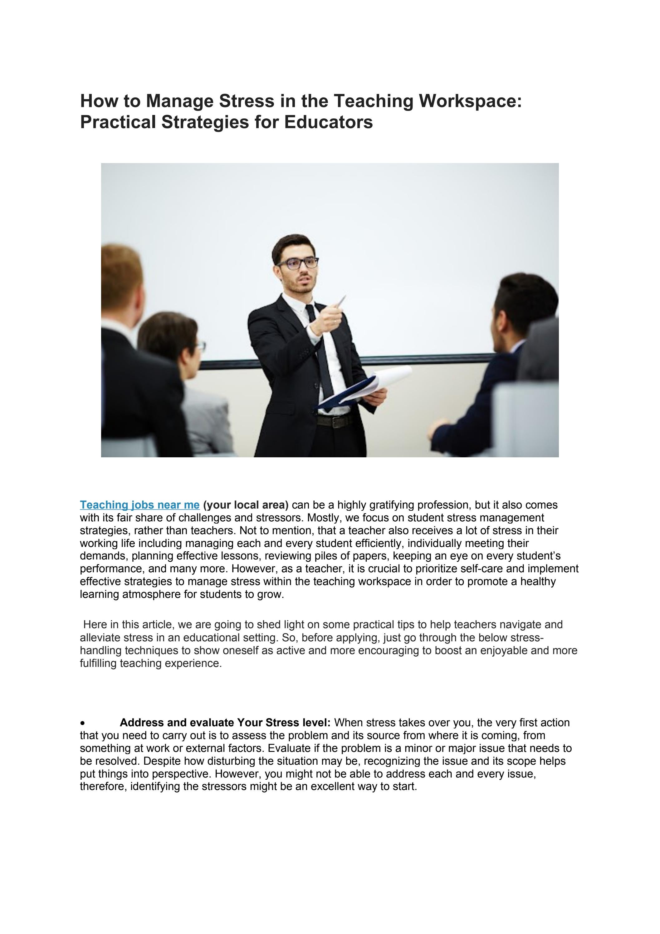 How to Manage Stress in the Teaching Workspace: Practical Strategies ...