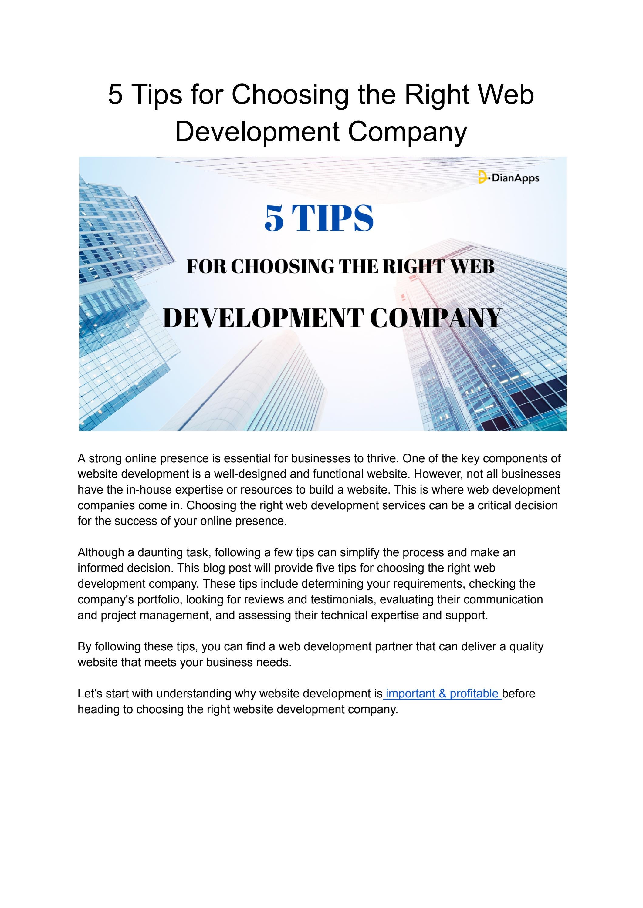 5 Tips for Choosing the Right Web Development Company by Dianapps - Issuu