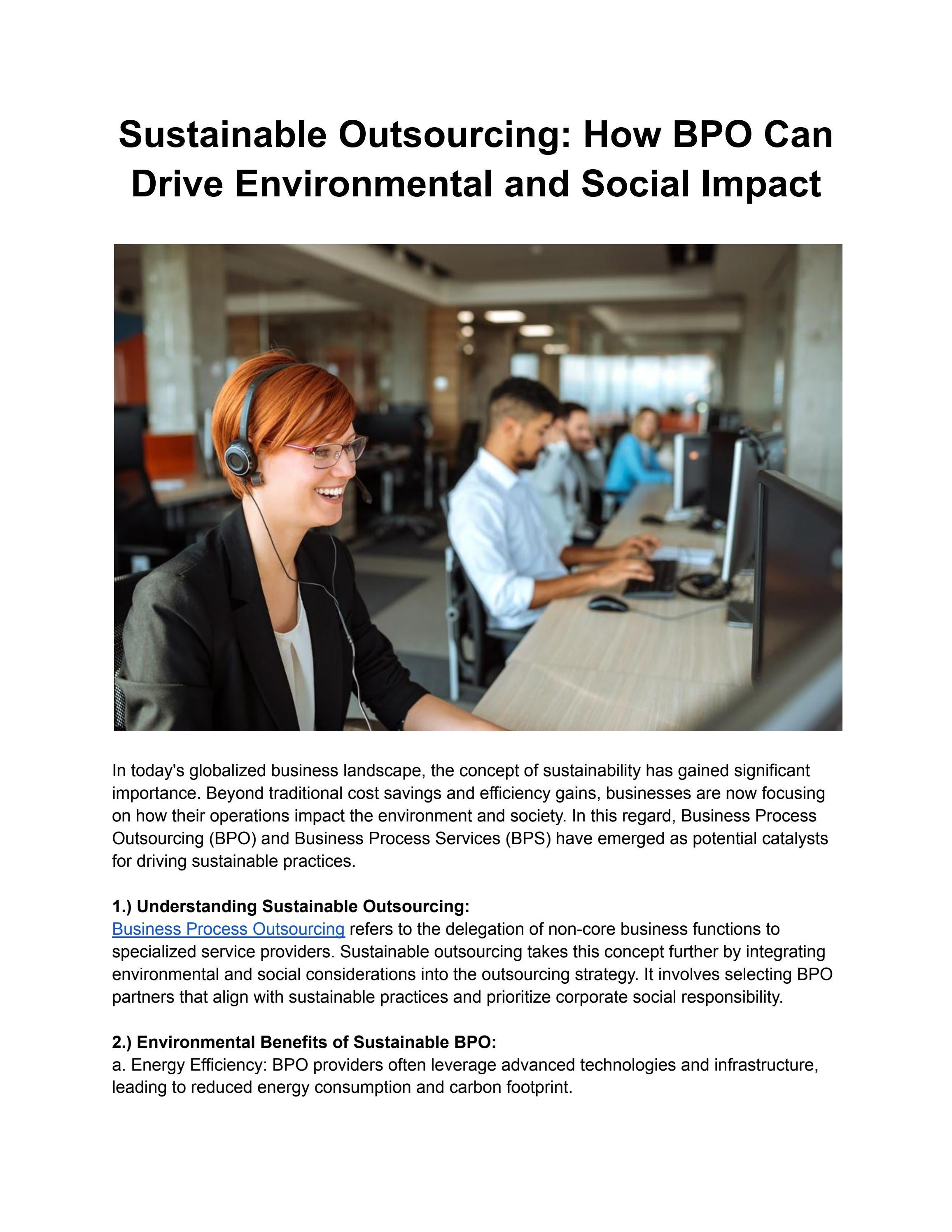 Sustainable Outsourcing: How BPO Can Drive Environmental and Social ...