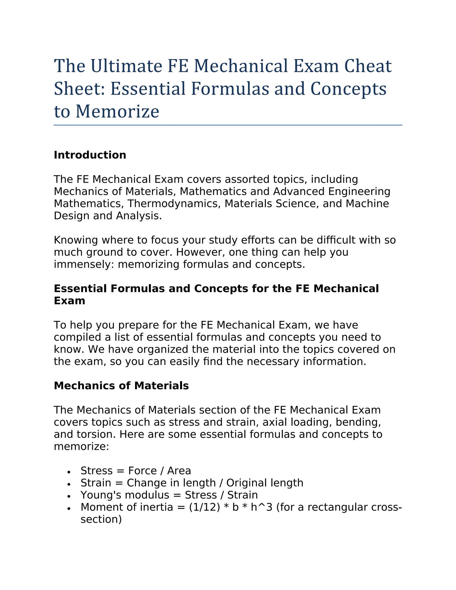 The Ultimate FE Mechanical Exam Cheat Sheet: Essential Formulas and ...