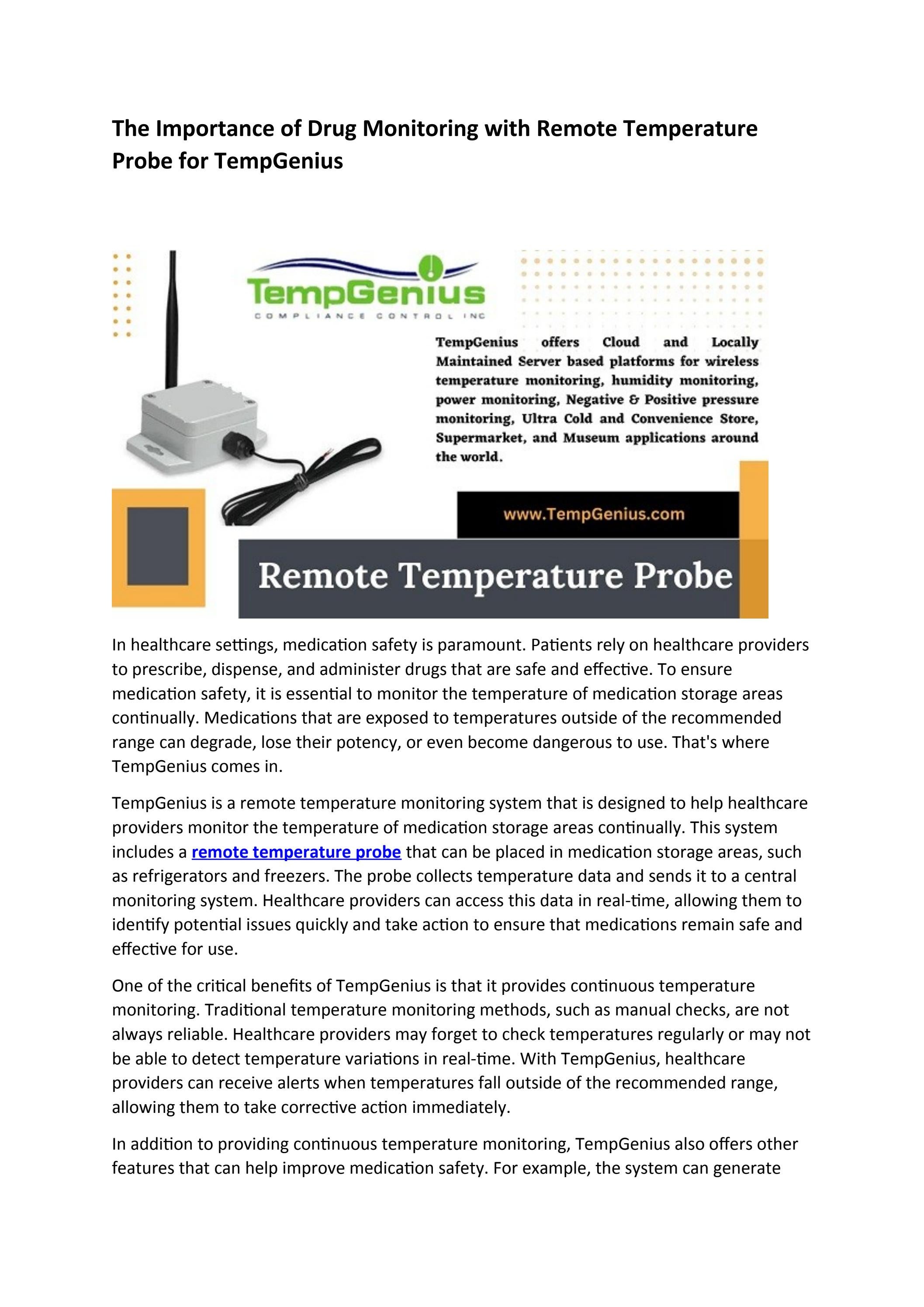 The Importance of Drug Monitoring with Remote Temperature Probe for ...