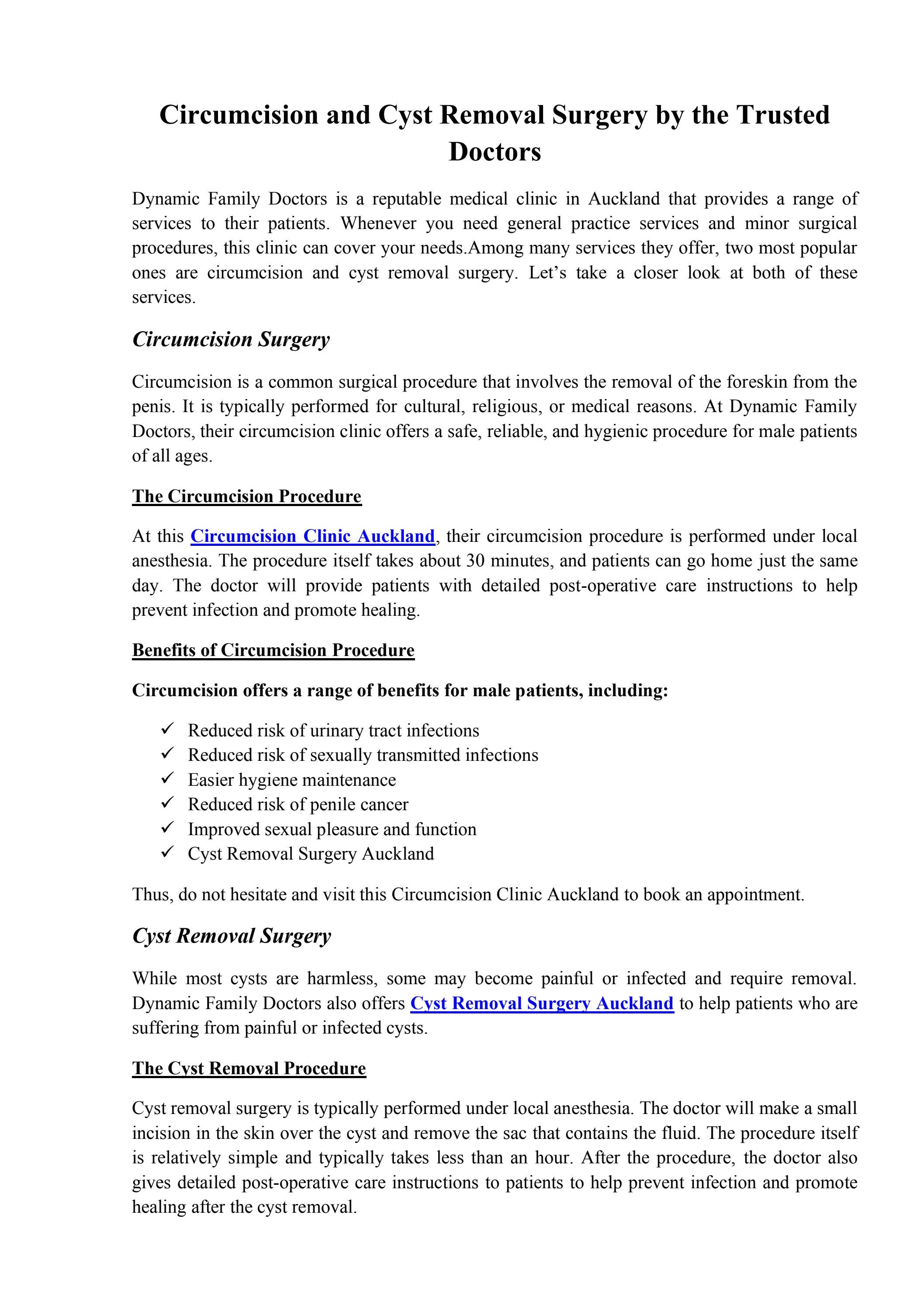 Circumcision and Cyst Removal Surgery by the Trusted Doctors by Dynamic ...