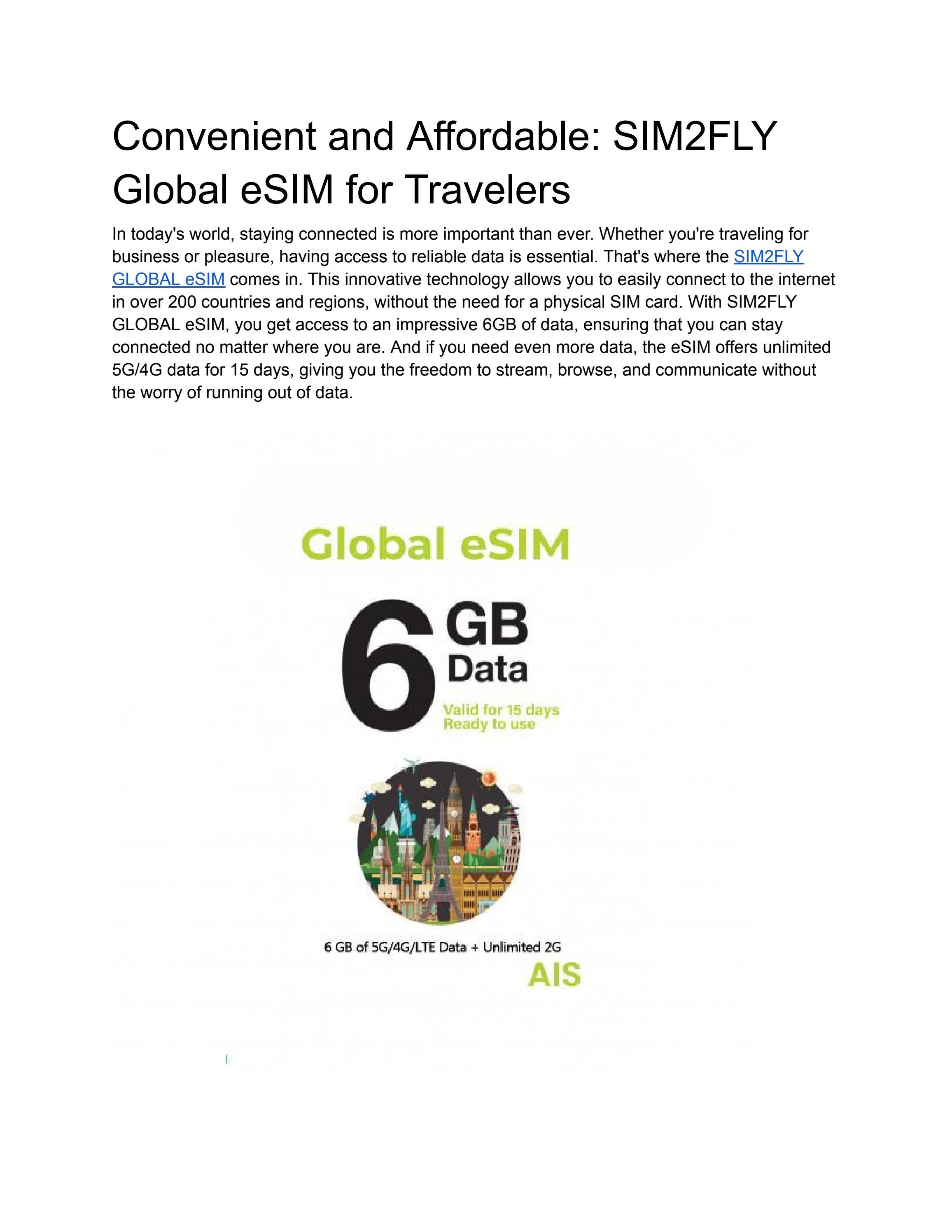Convenient and Affordable: SIM2FLY Global eSIM for Travelers by Unlock ...