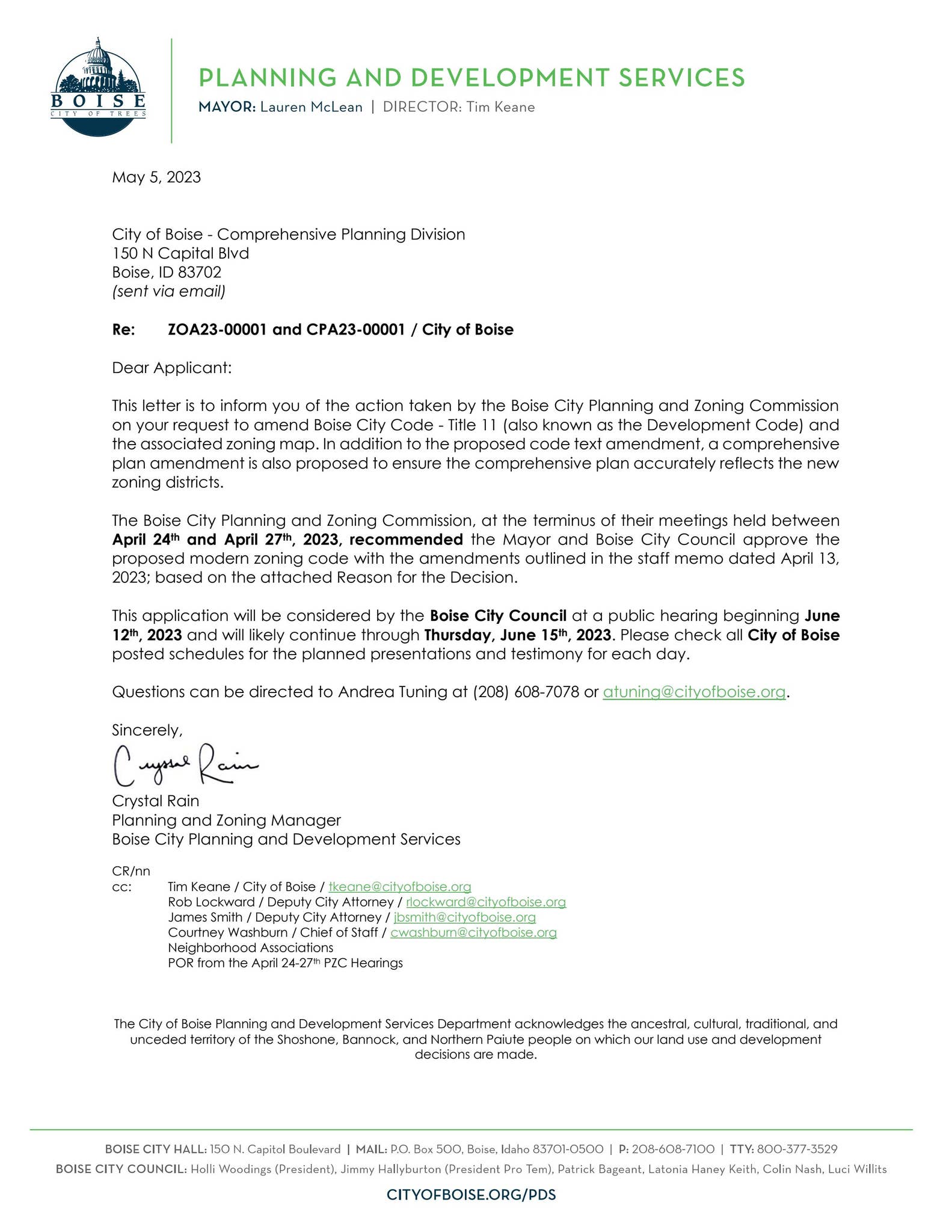 Planning and Zoning Approval Letter, April 27, 2023 by City of Boise ...