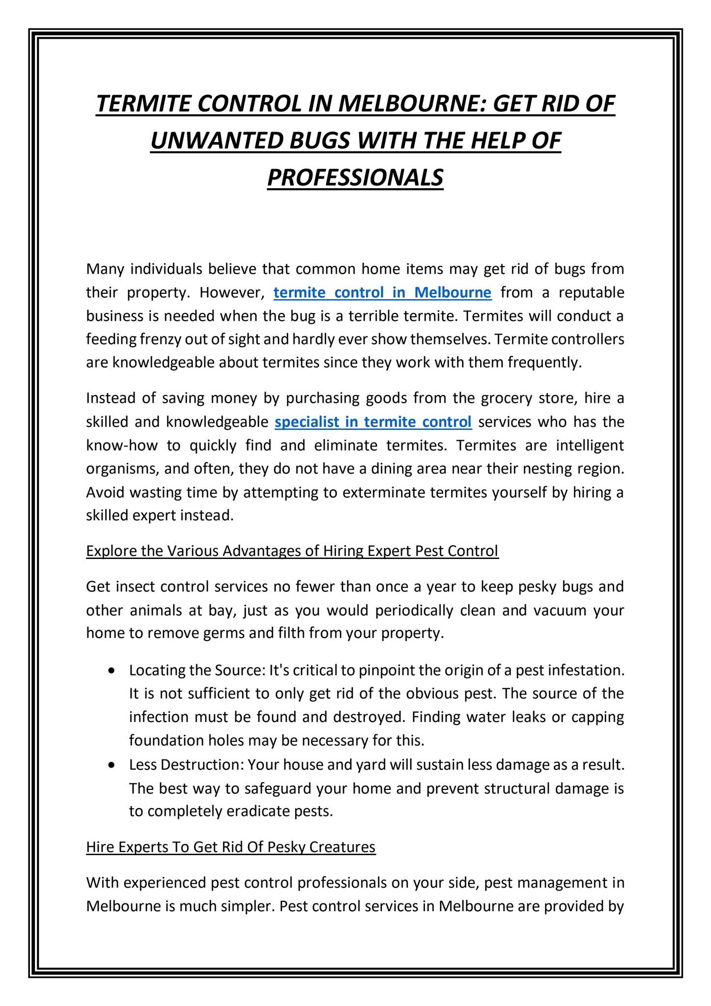Termite Control in Melbourne: Get Rid of Unwanted Bugs with the Help of ...