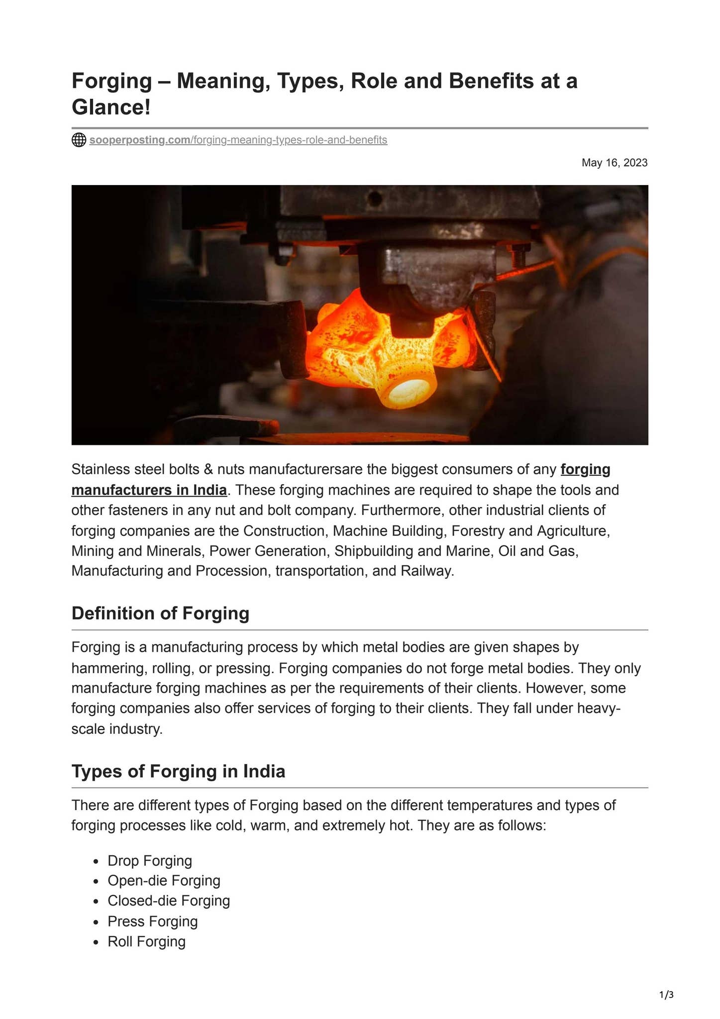 Forging – Meaning, Types, Role and Benefits at a Glance! by Caparo ...