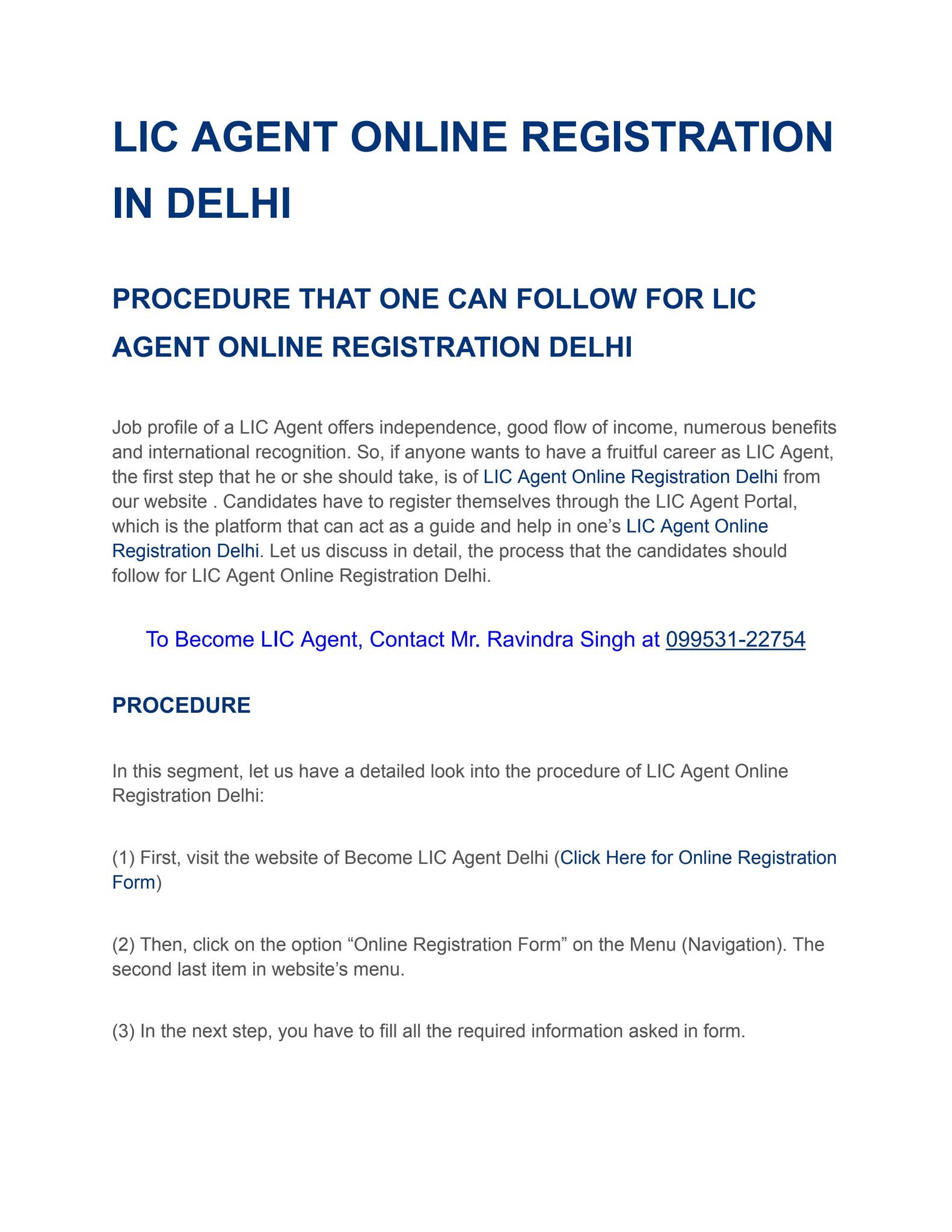 LIC AGENT ONLINE REGISTRATION IN DELHI by becomelicagent - Issuu
