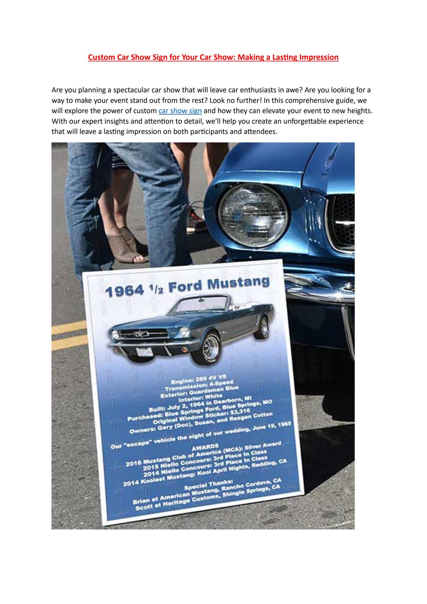 Custom Car Show Sign for Your Car Show: Making a Lasting Impression by ...