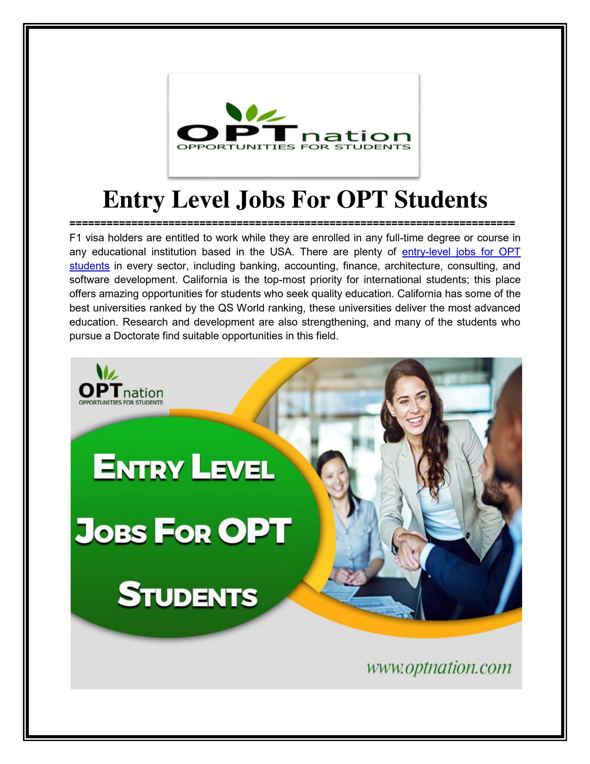 Entry Level Jobs For OPT Students by OPT Nation - Issuu