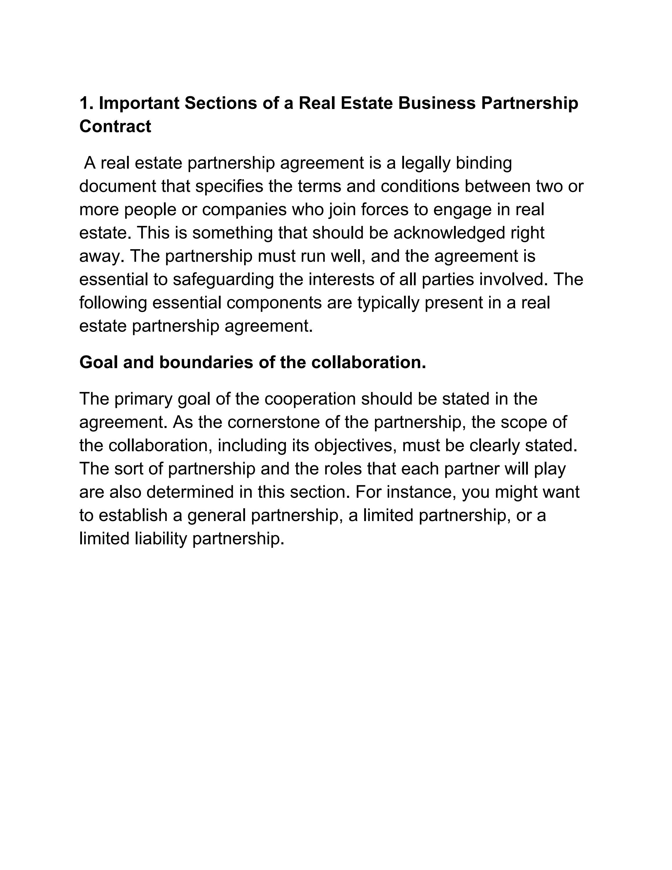 1. Important Sections of a Real Estate Business Partnership Contract by ...