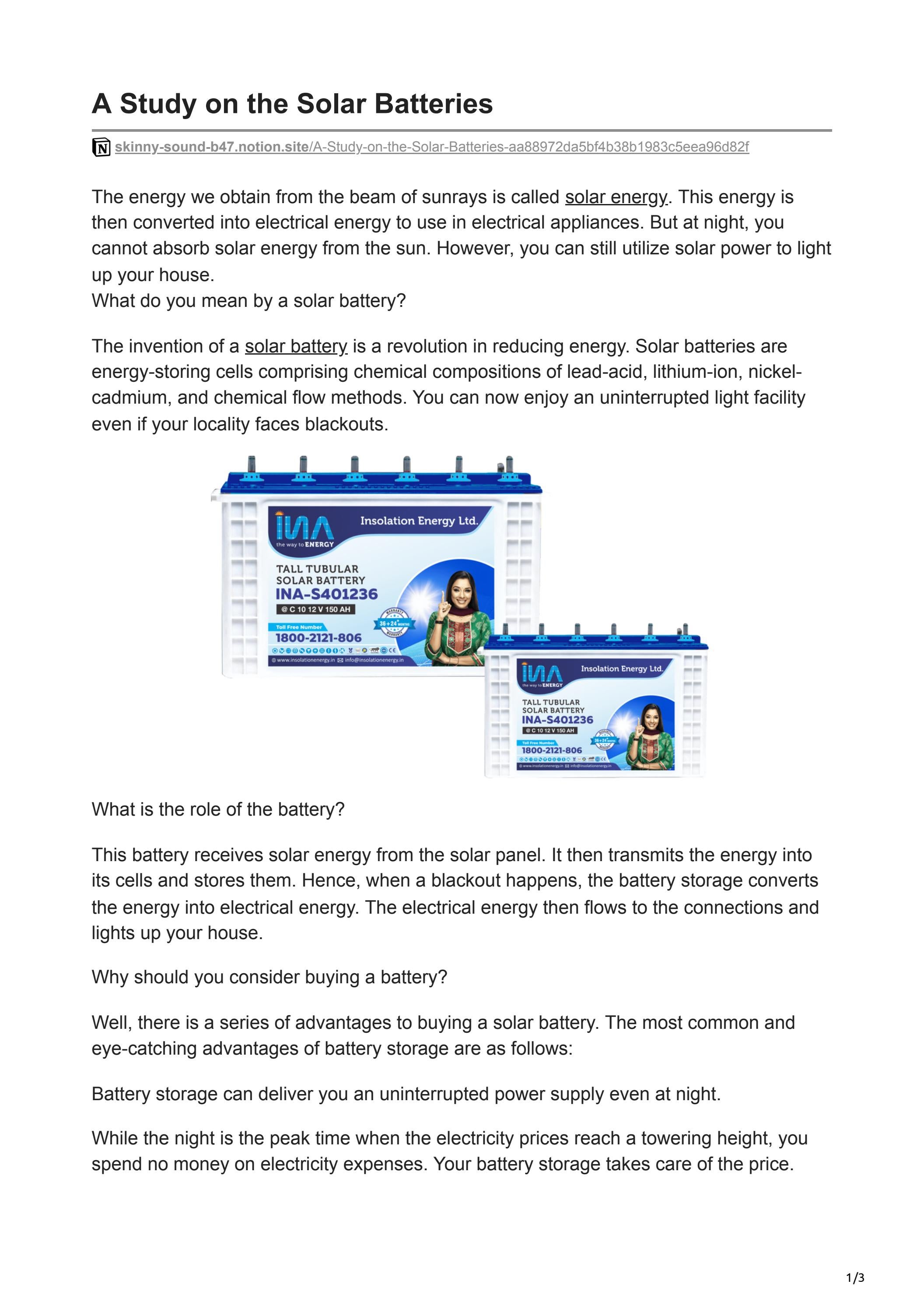 A Study on the Solar Batteries by insolation energy - Issuu