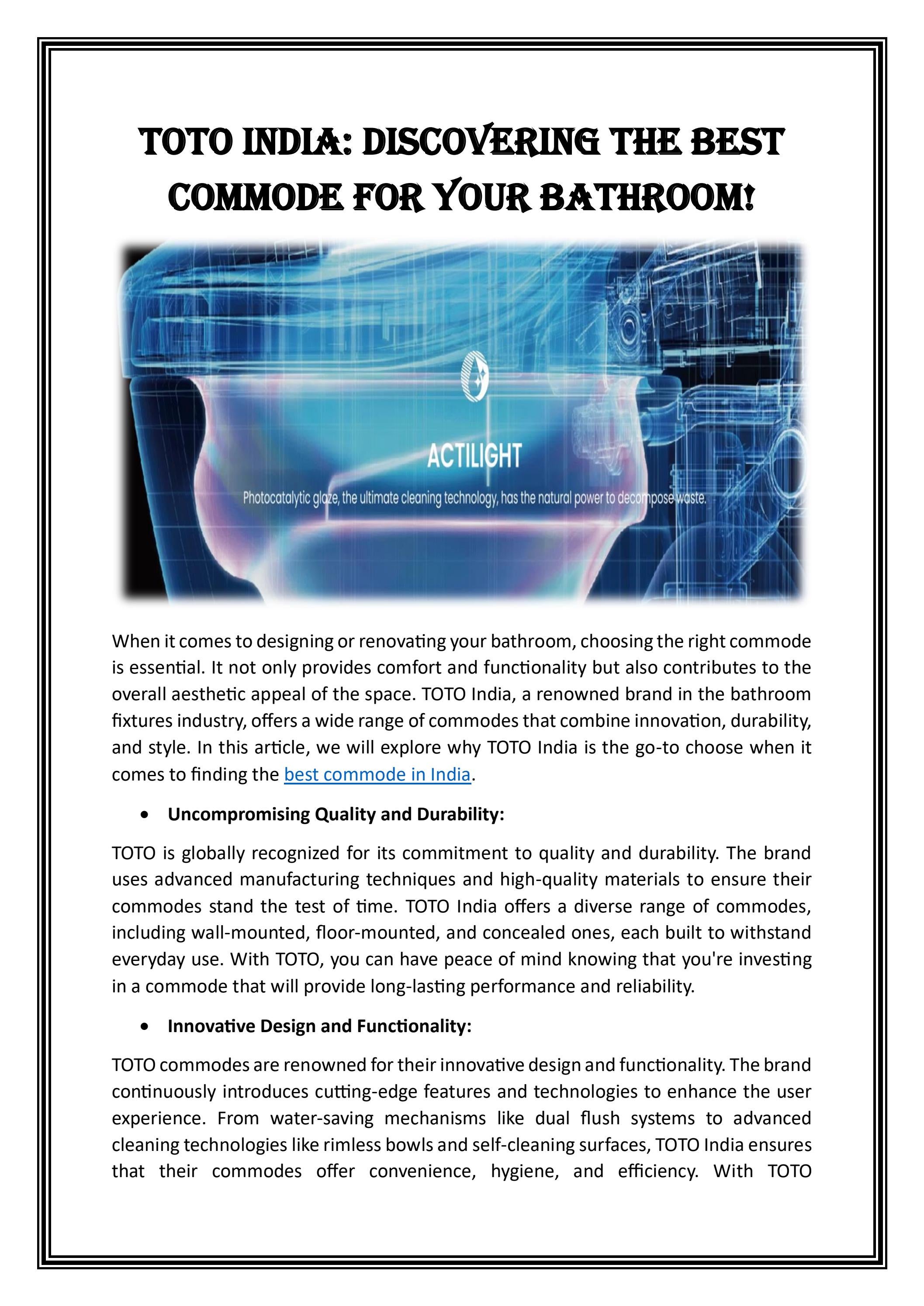TOTO IndIa: Discovering The Best commode for Your Bathroom! by ...