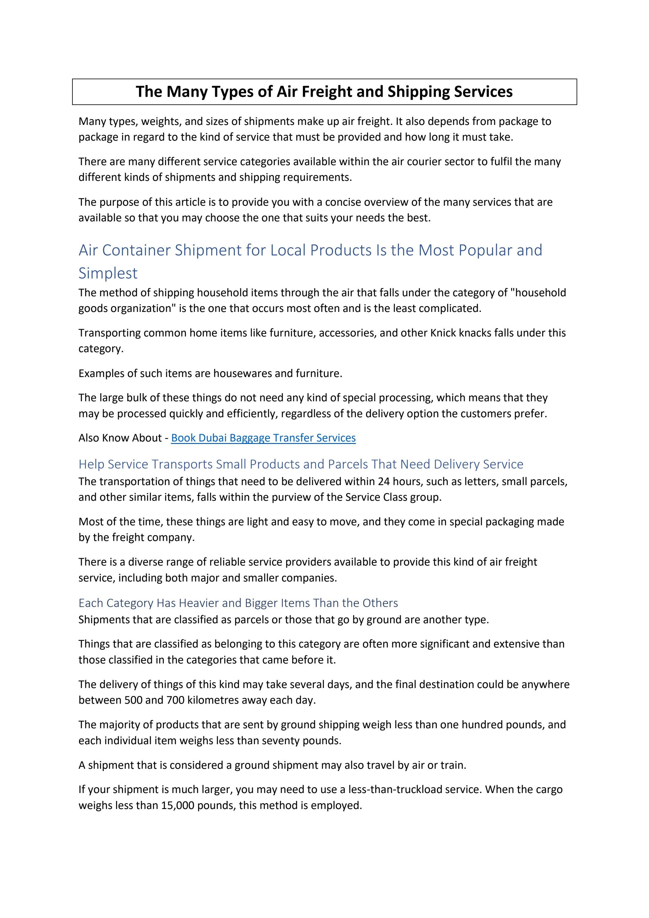 The Many Types of Air Freight and Shipping Services by Article Senior ...
