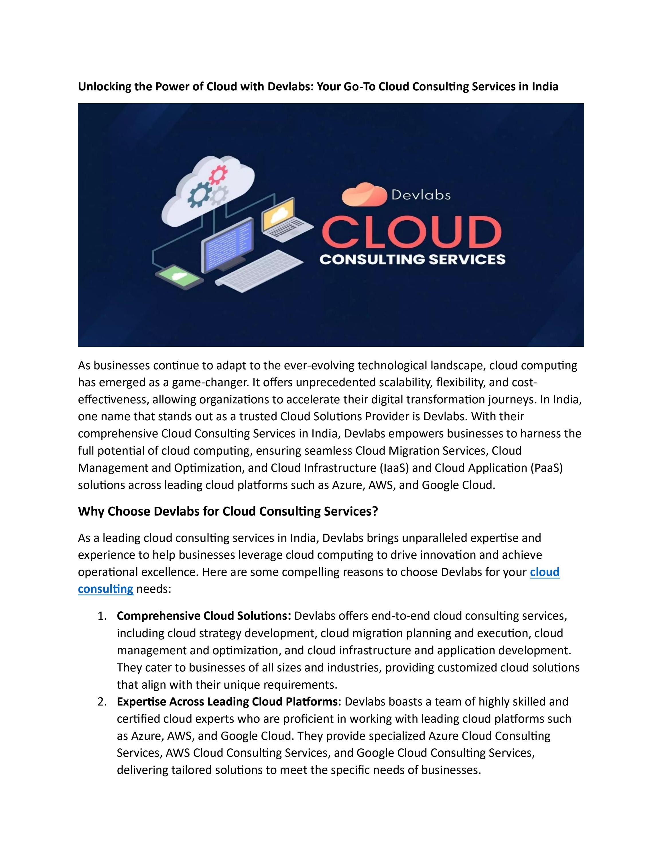 Unlocking the Power of Cloud with Devlabs: Your Go-To Cloud Consulting Services in India by ...